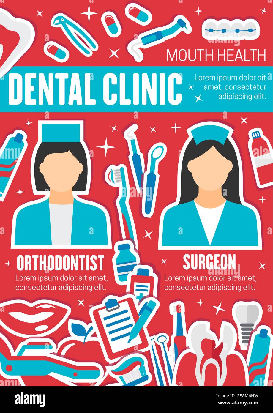 Dental health clinic poster for dentistry medicine. Vector design of ...