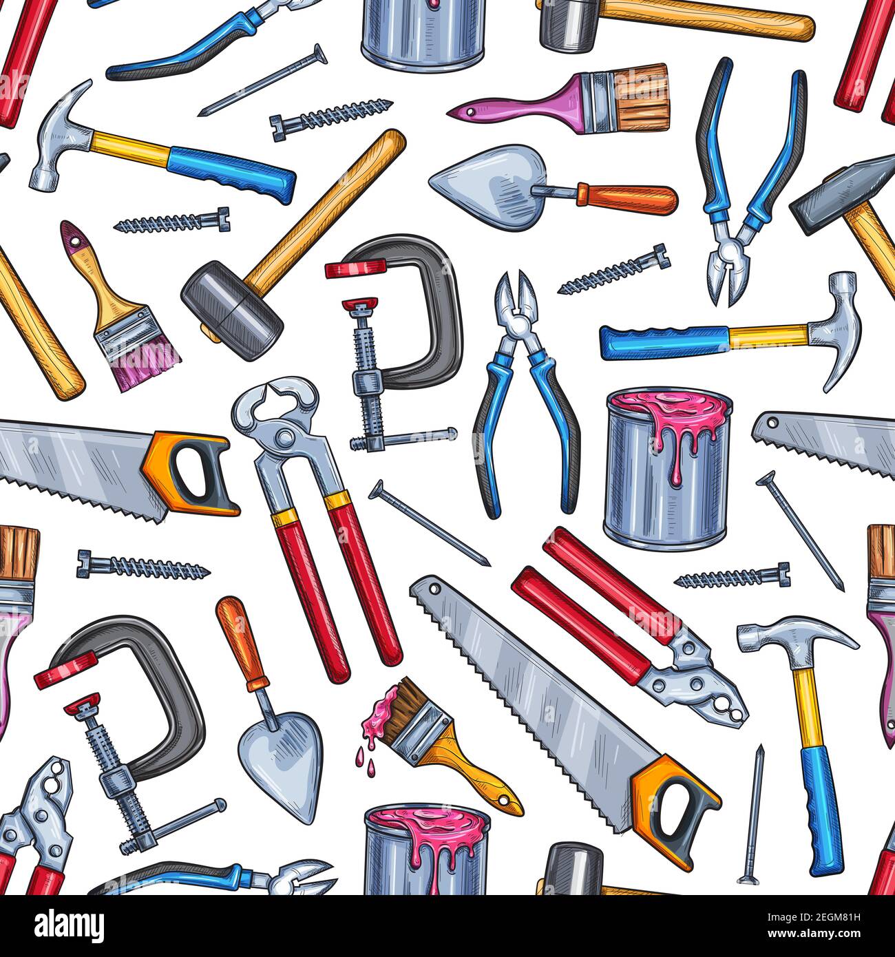Repair work tool seamless pattern background with construction ...
