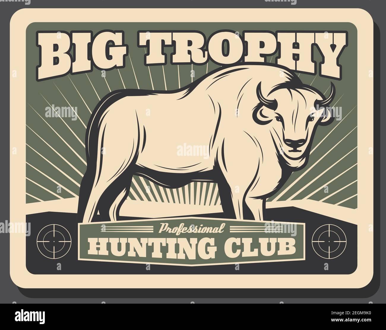 Hunting club retro poster of buffalo or ox bull for hunter big trophy ...