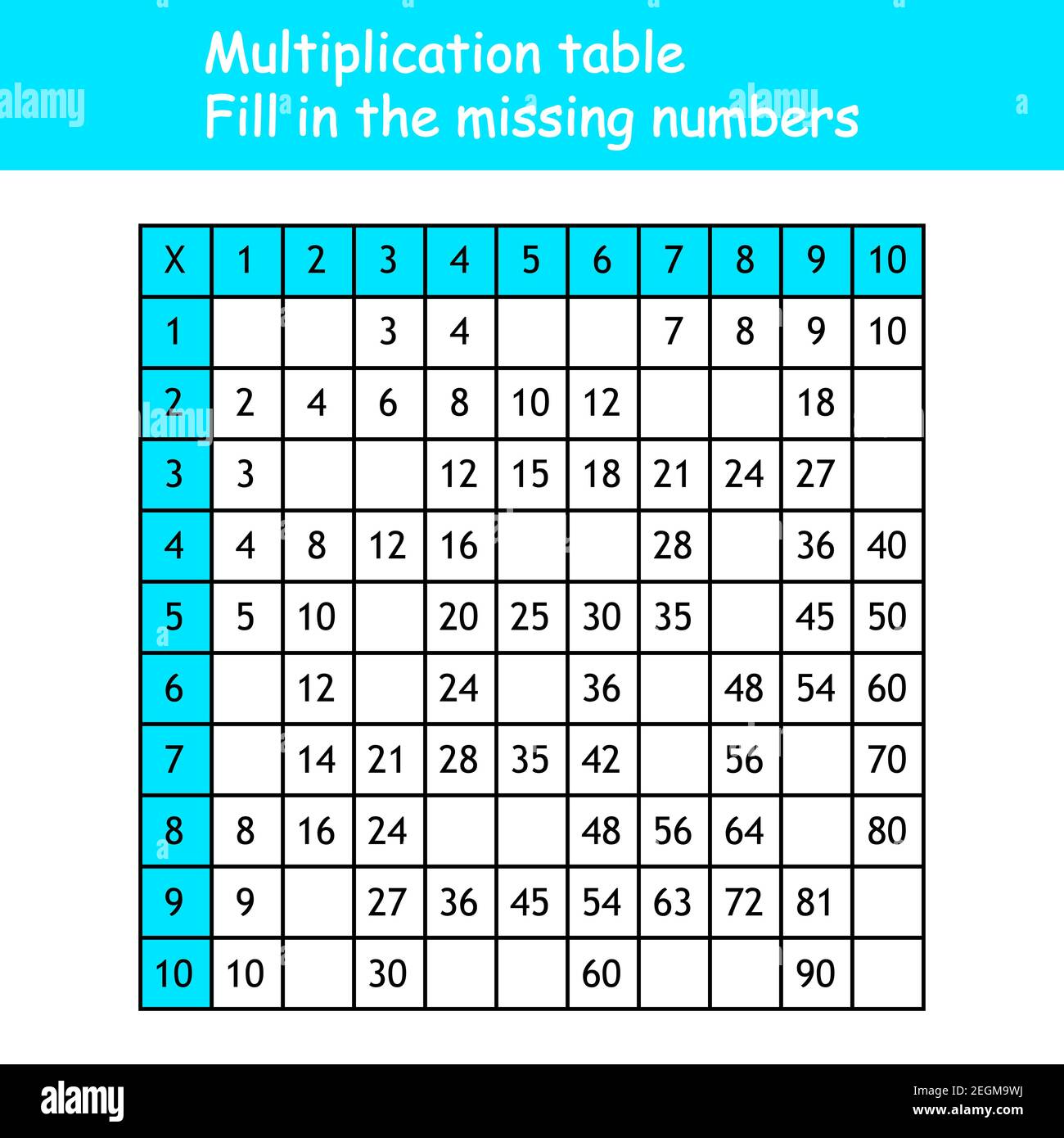 Multiplication Square. Paste the missing numbers. School vector ...