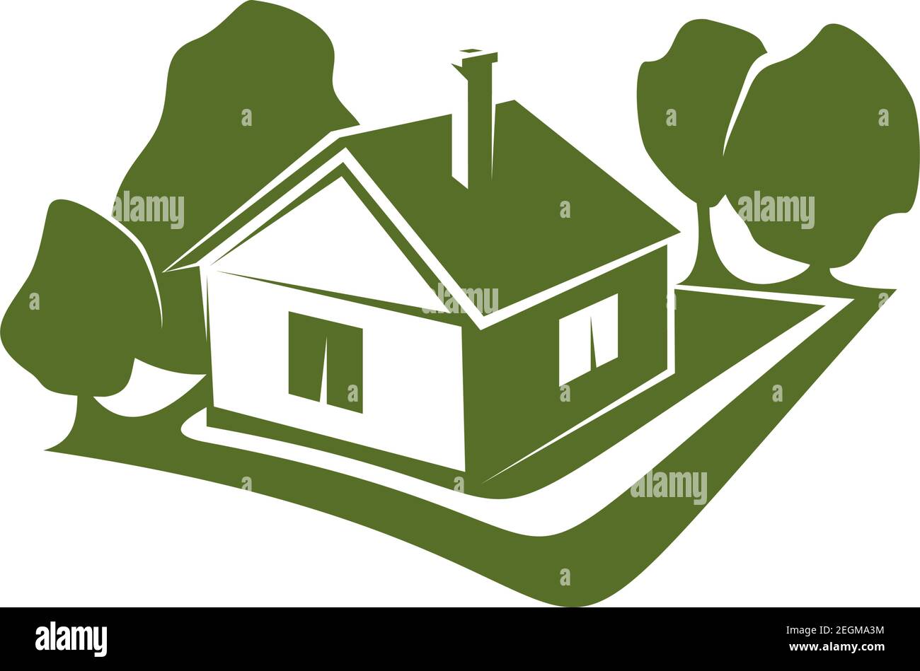 Sign of house and trees in green colors. Concept of ecology and eco ...