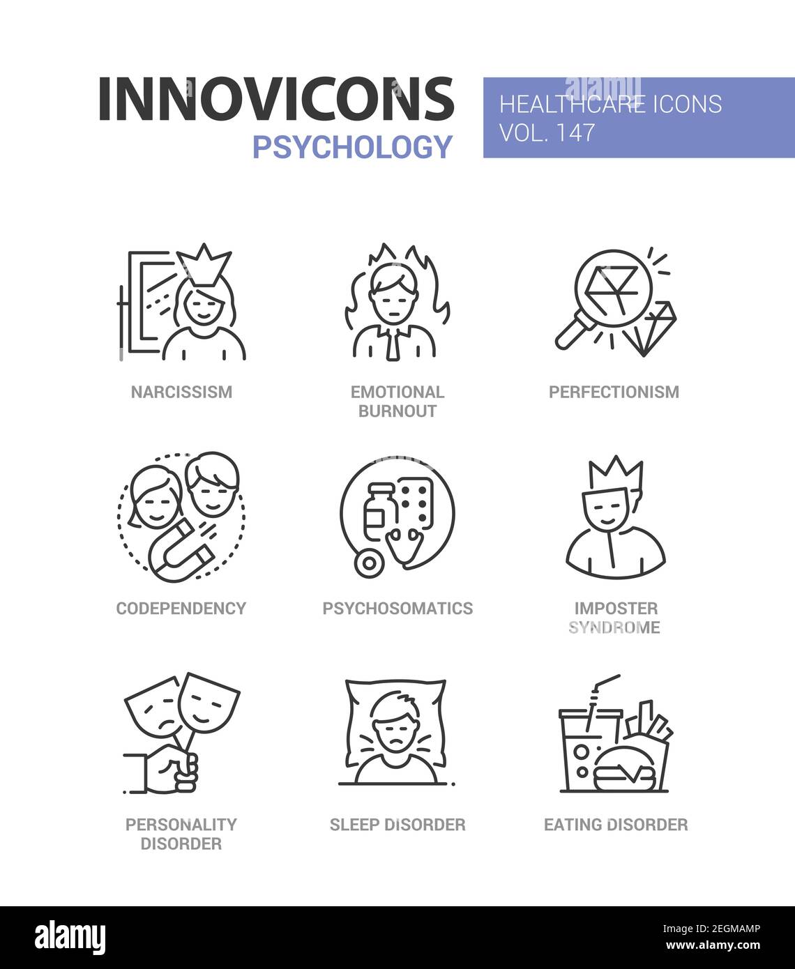 Psychology concept - line design style icons set. Mental health and ...