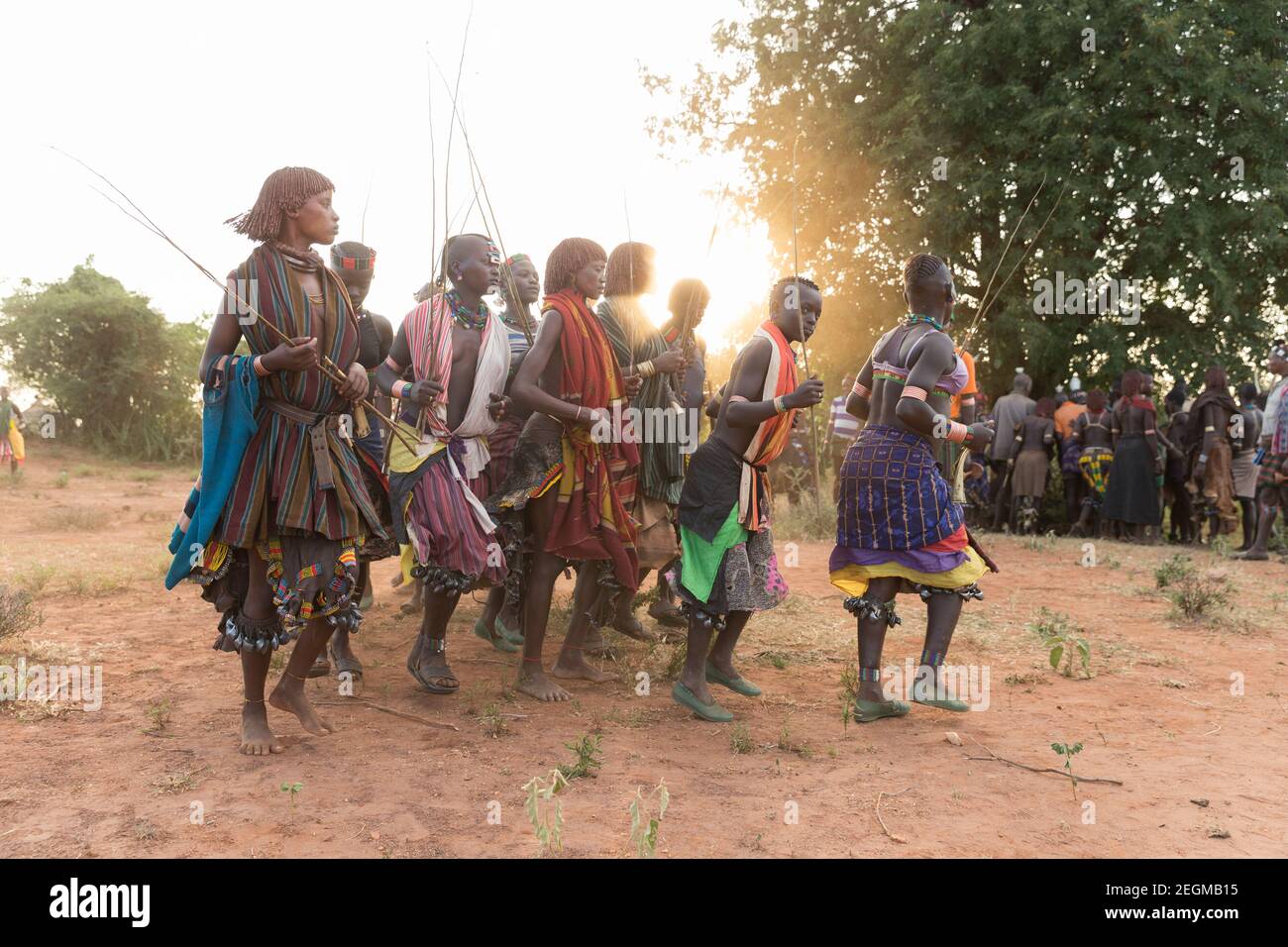 Women from the Banna tribe dancing before a bull jumping ceremony. The ...