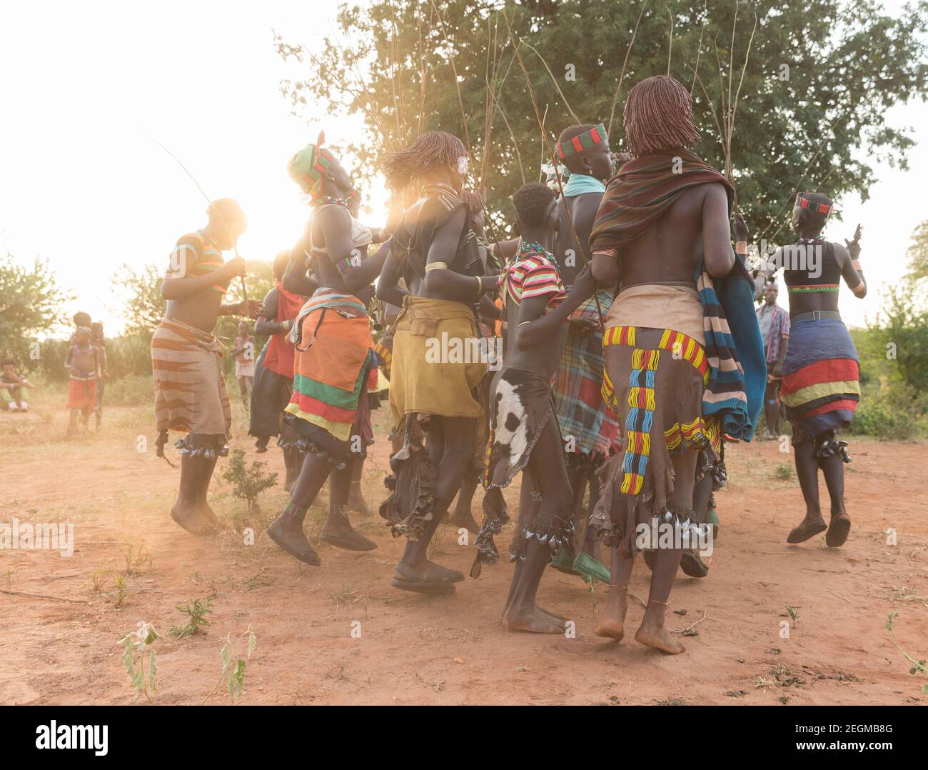 Women from the Banna tribe dancing before a bull jumping ceremony. The ...
