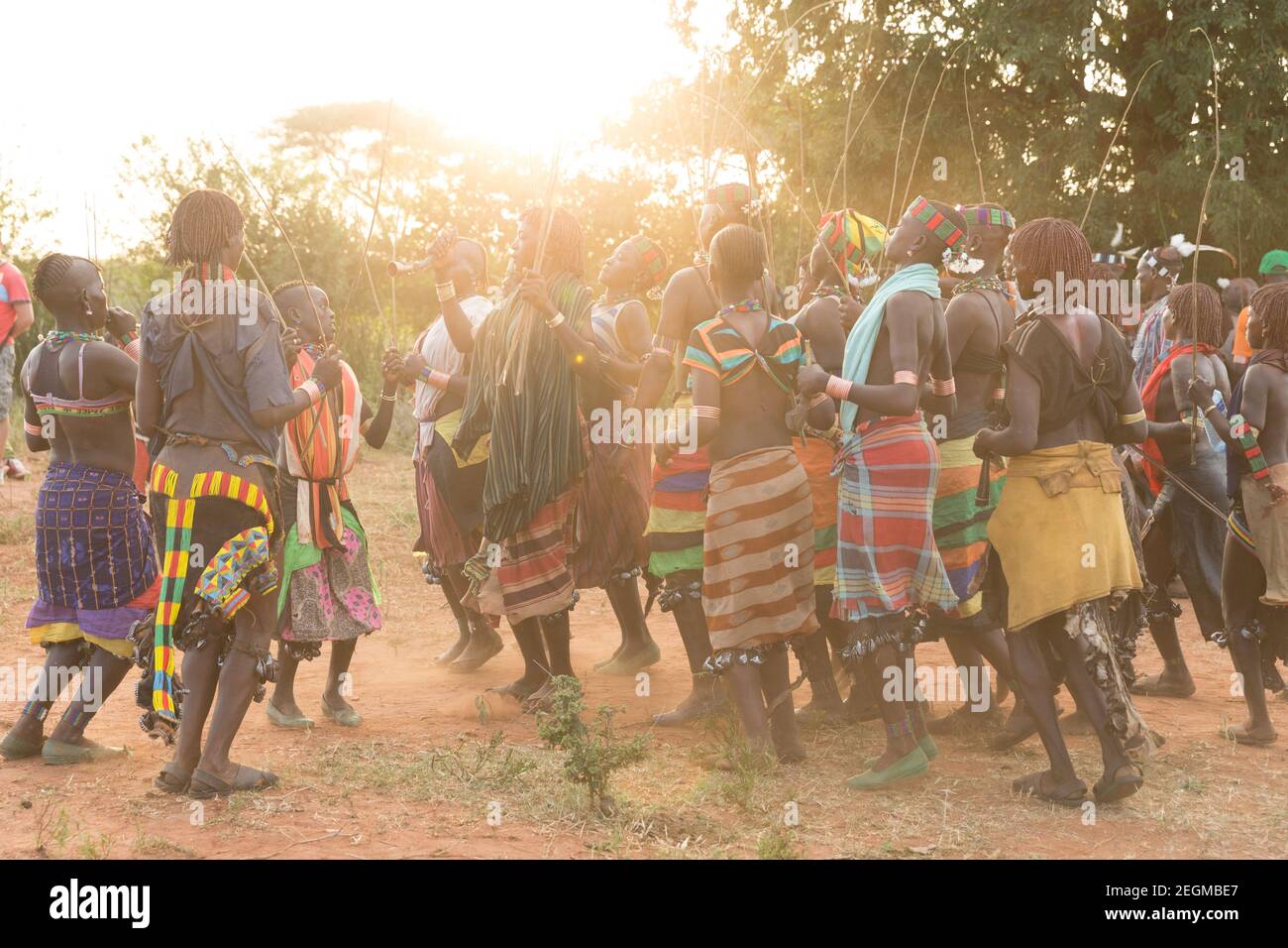 Women from the Banna tribe dancing before a bull jumping ceremony. The ...