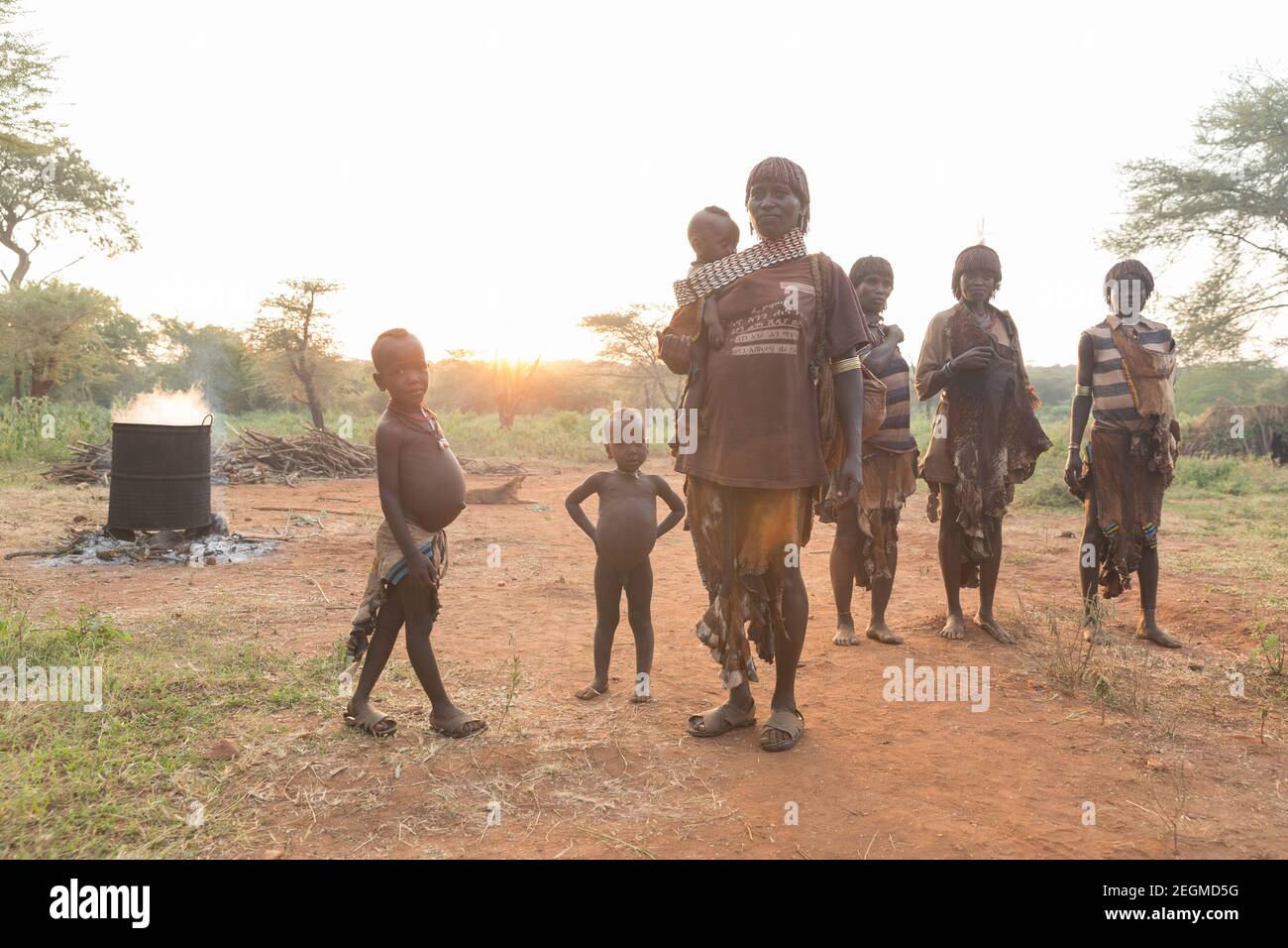 Women and children from the Banna tribe before a bull jumping ceremony ...