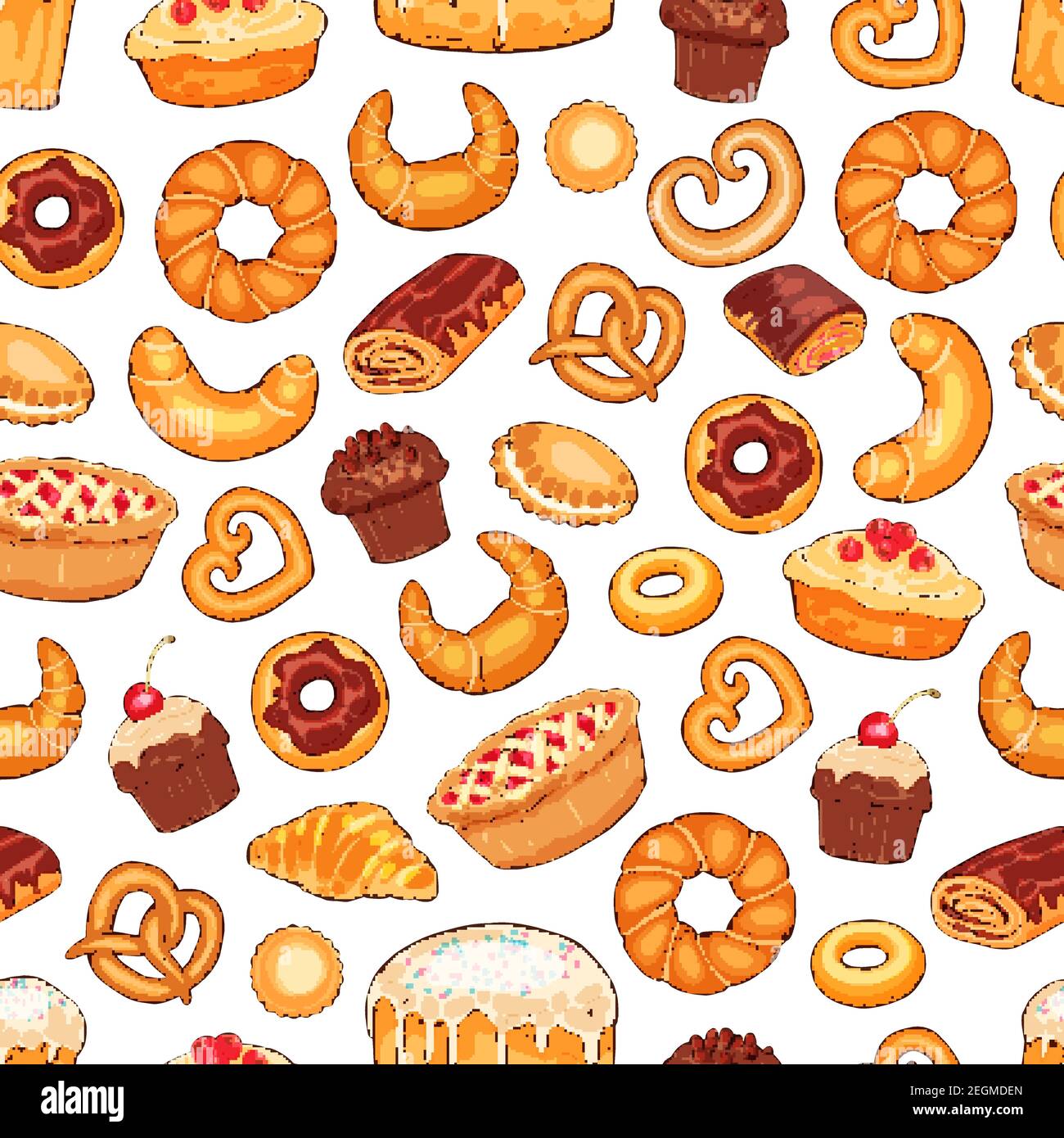 Bread and pastry desserts seamless pattern. Vector sketch background of ...