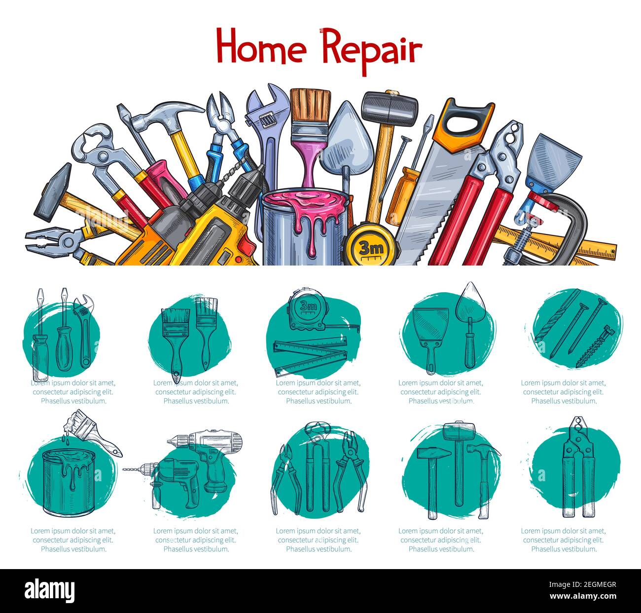 Hammer saw nails materials Stock Vector Images - Alamy