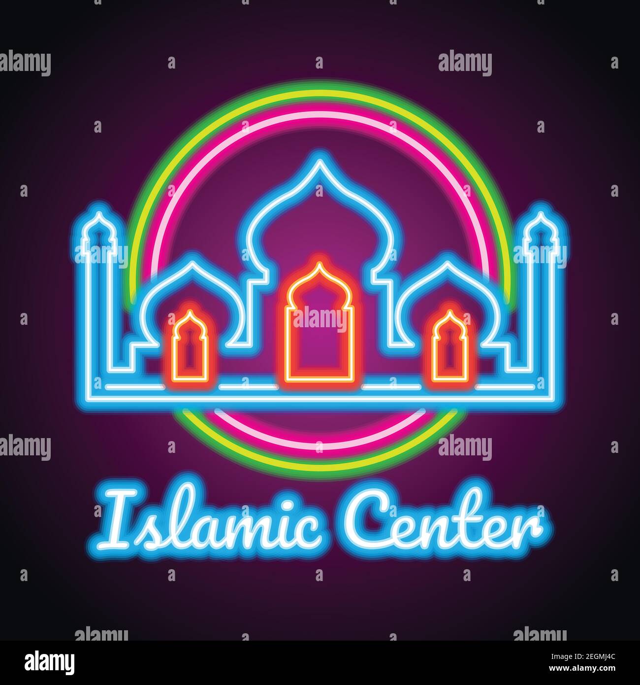 masjid or islamic centre neon sign for Muslims Pray. vector ...