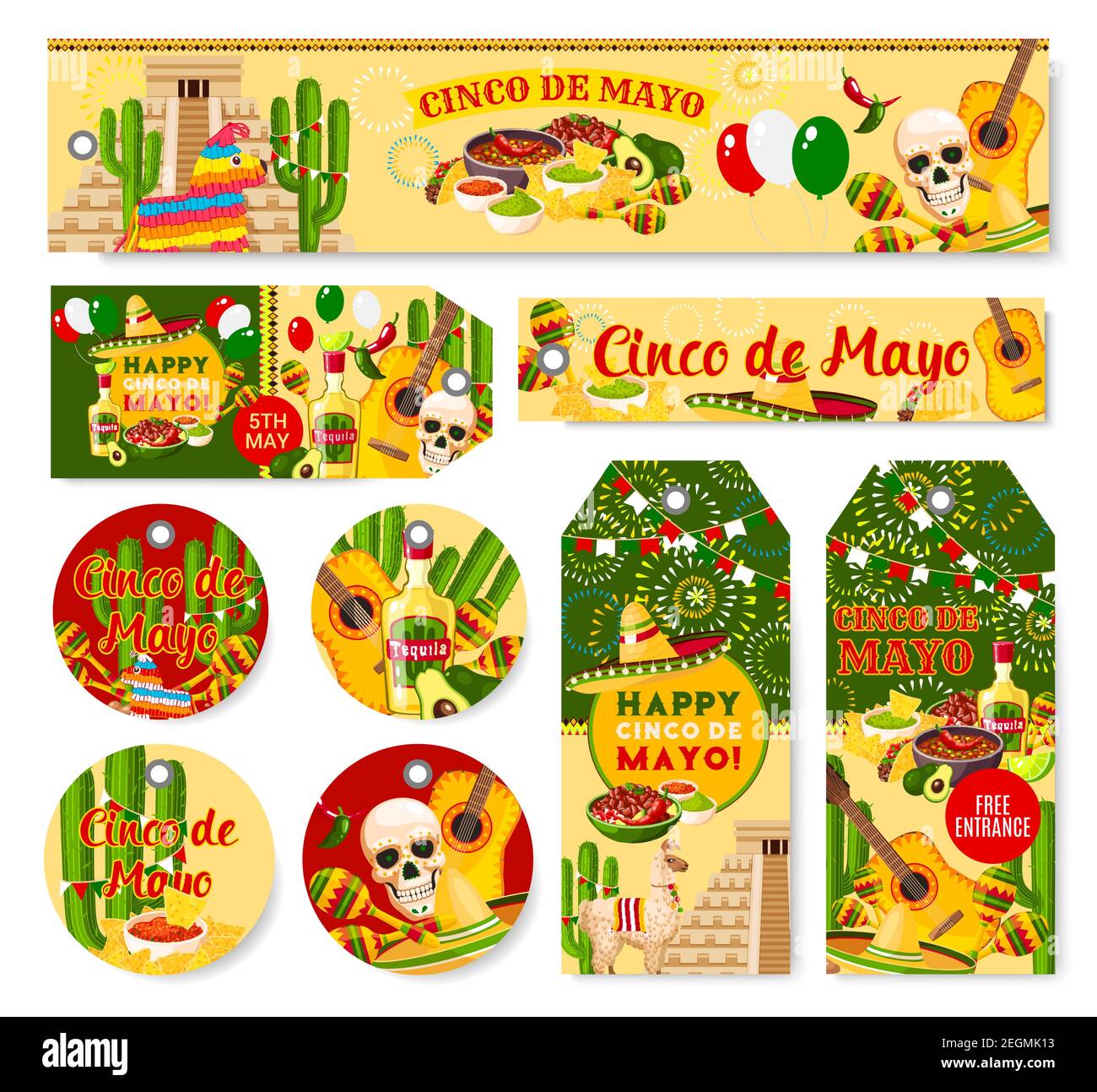 Cinco de Mayo Mexican holiday party celebration banners and tags ...