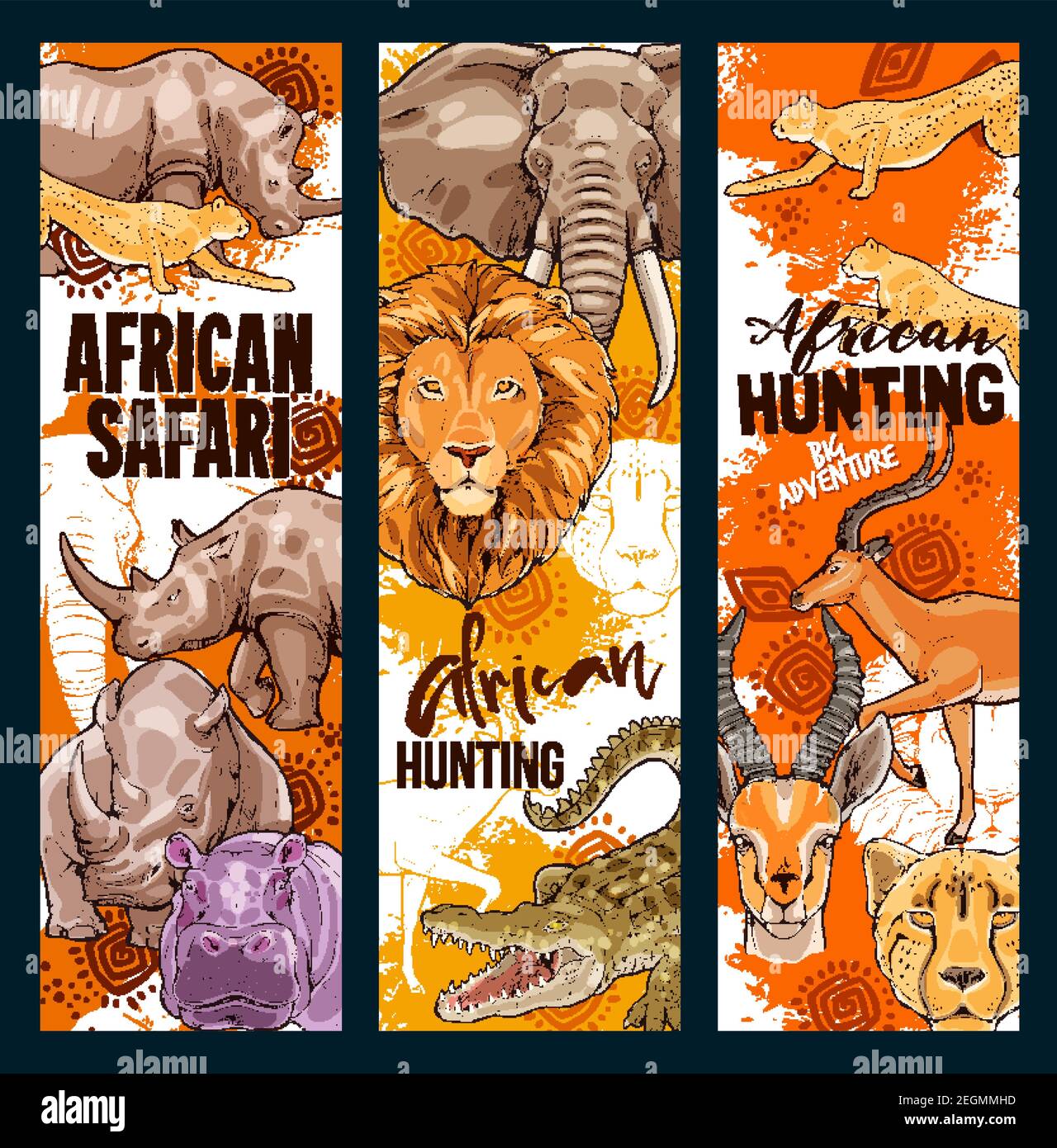 Hunting or African safari sketch banners for open season Vector hunt ...