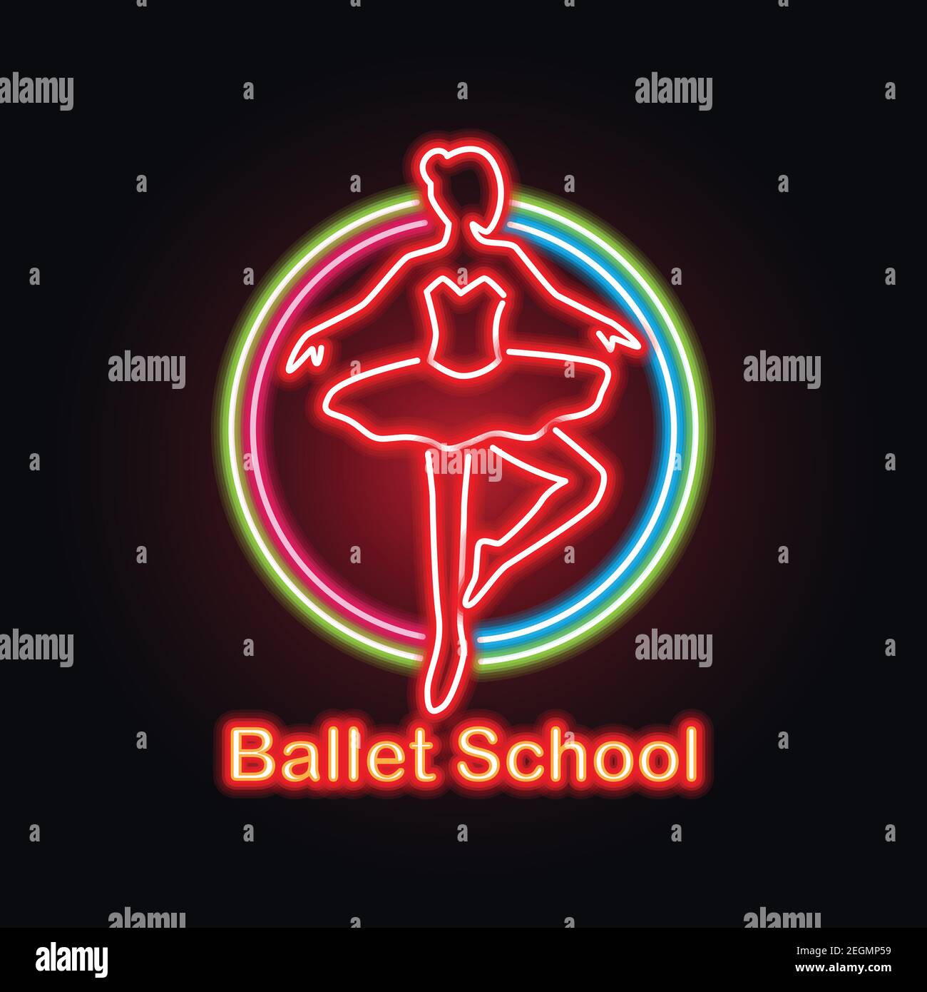 ballet neon sign for ballet school, dance studio. vector illustration ...