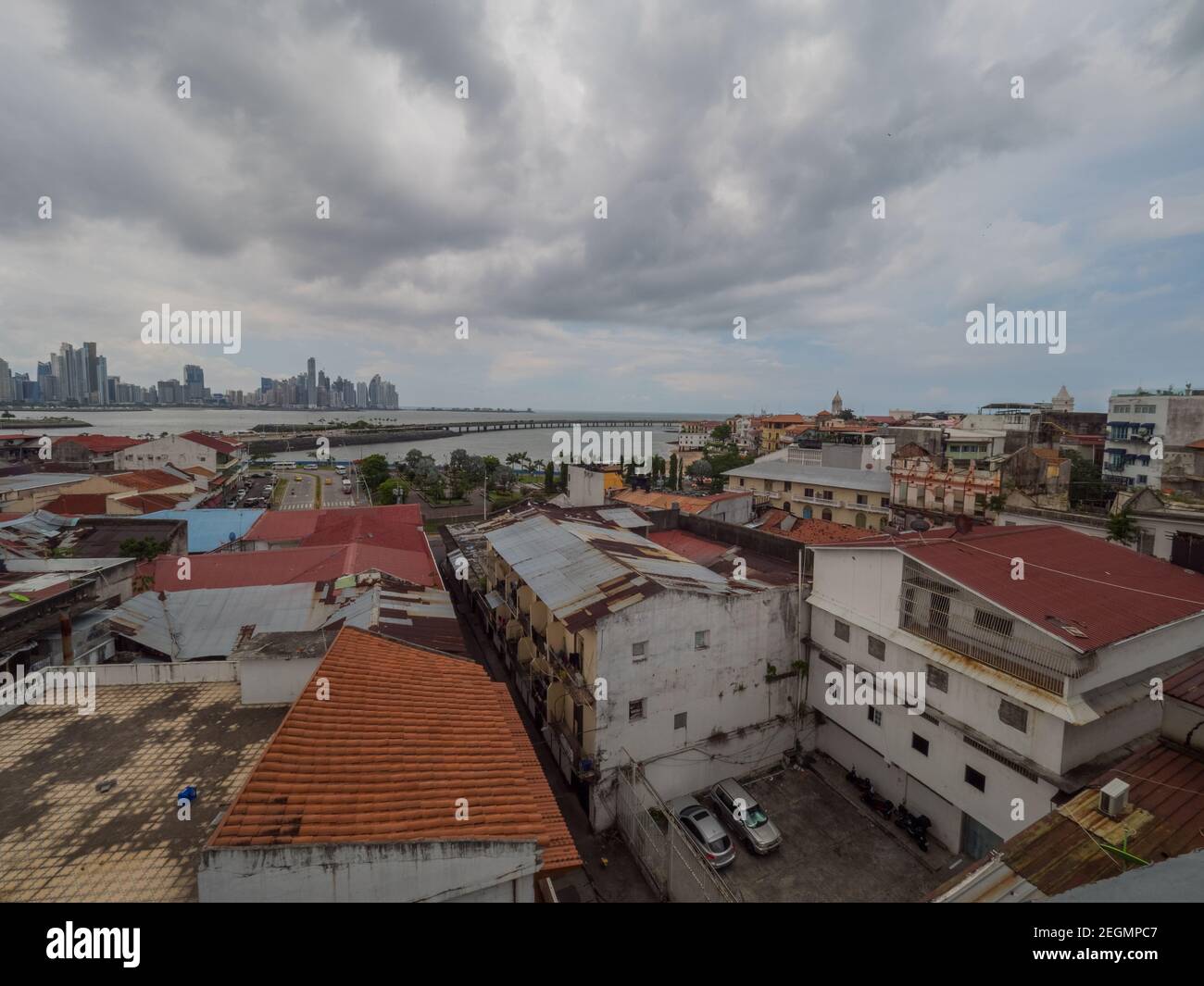 Modern Panama City from Old Panama (Casco Viejo) Colonial Town Stock ...