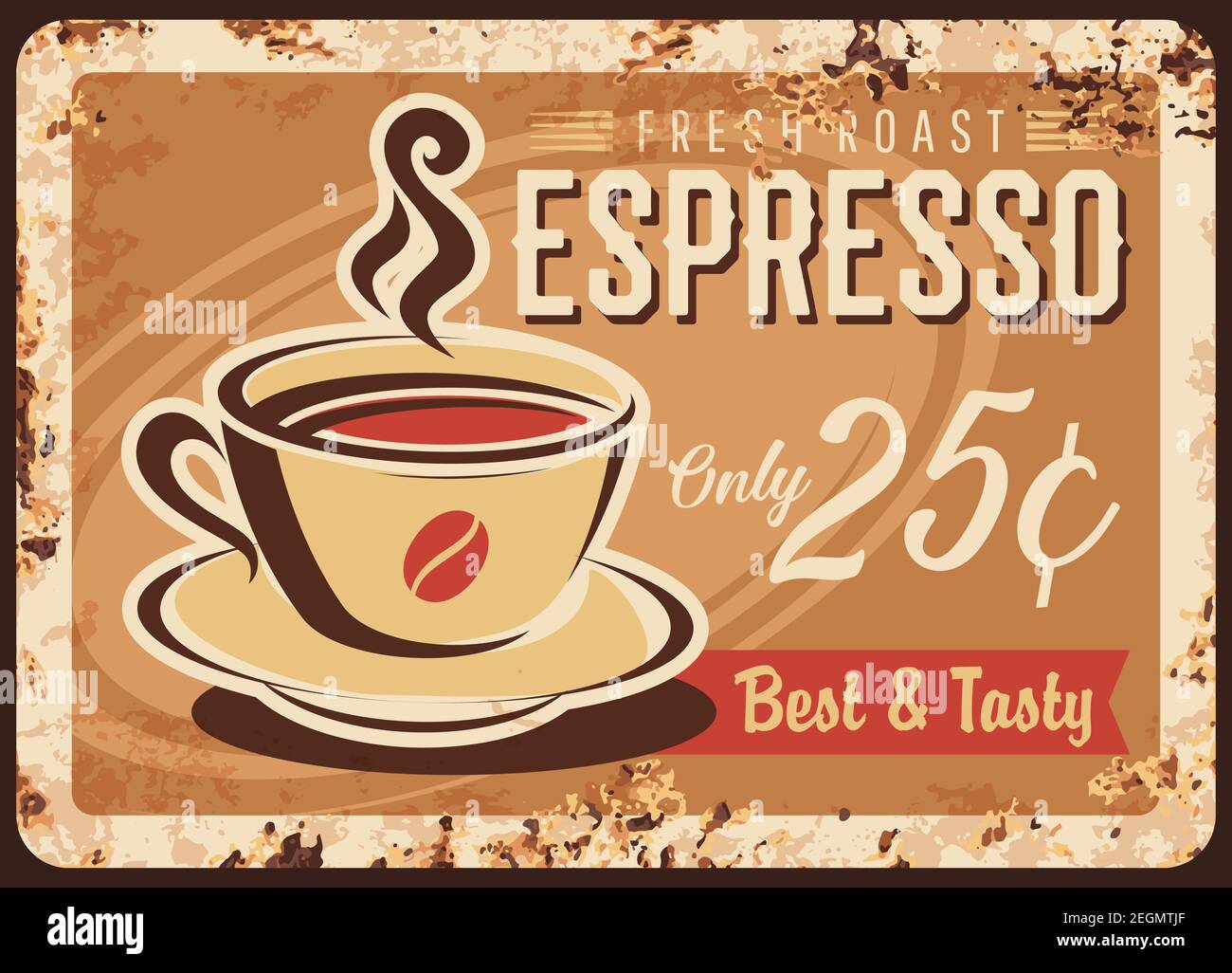 Coffee retro plate or metal rusty poster, vector vintage cafe, bar or ...