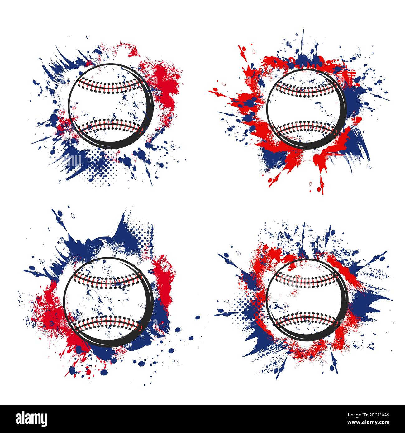 Baseball ball grunge icons of vector sport game tournament or team club ...