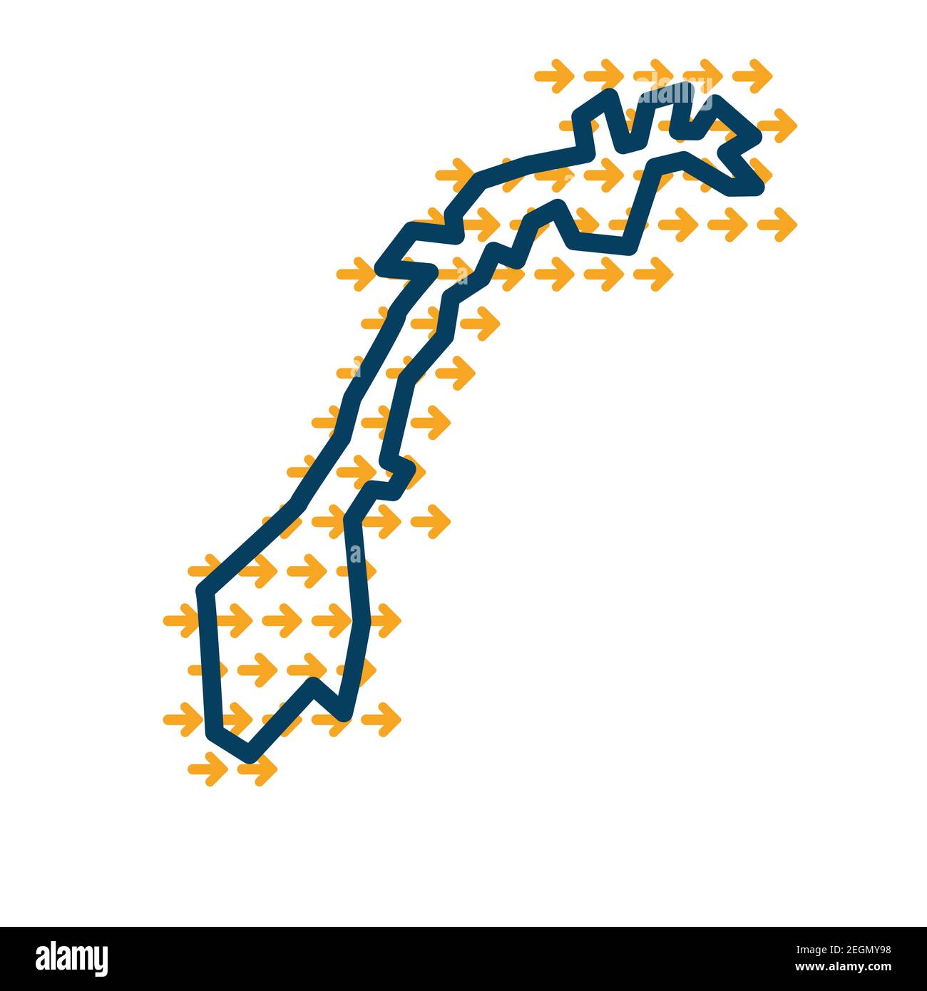 Norway simple outline map with yellow direction guide arrows Stock ...
