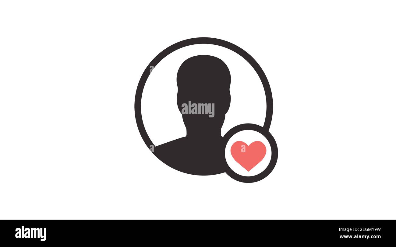 User Black and White Icon with a Heart. Vector Isolated Illustration ...