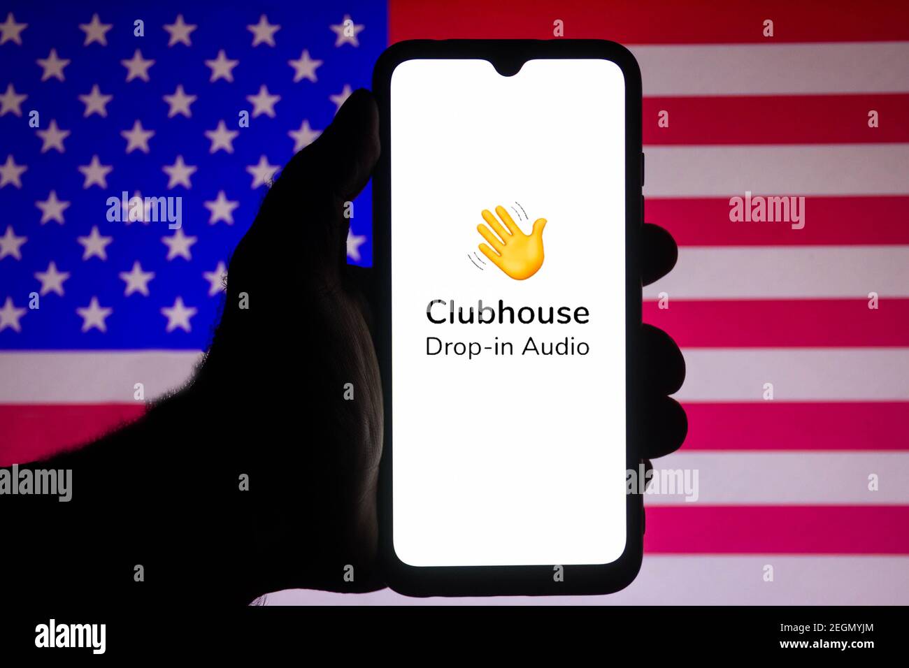In this photo illustration the Clubhouse logo seen displayed on a ...