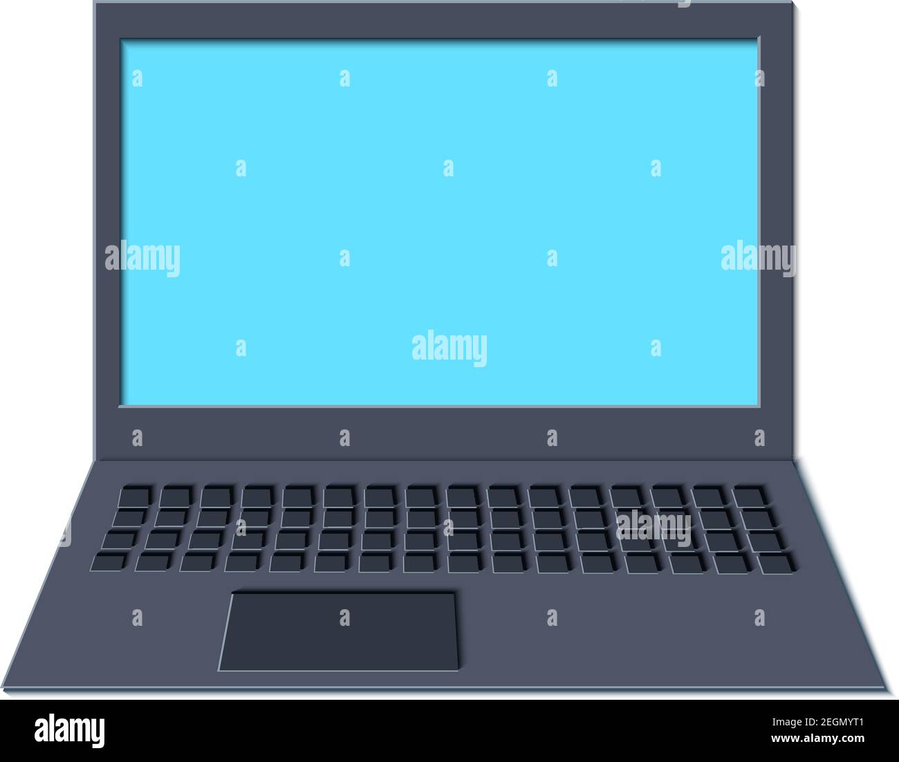 Laptop template in trandy paper cut style. Electronic device whith blue ...