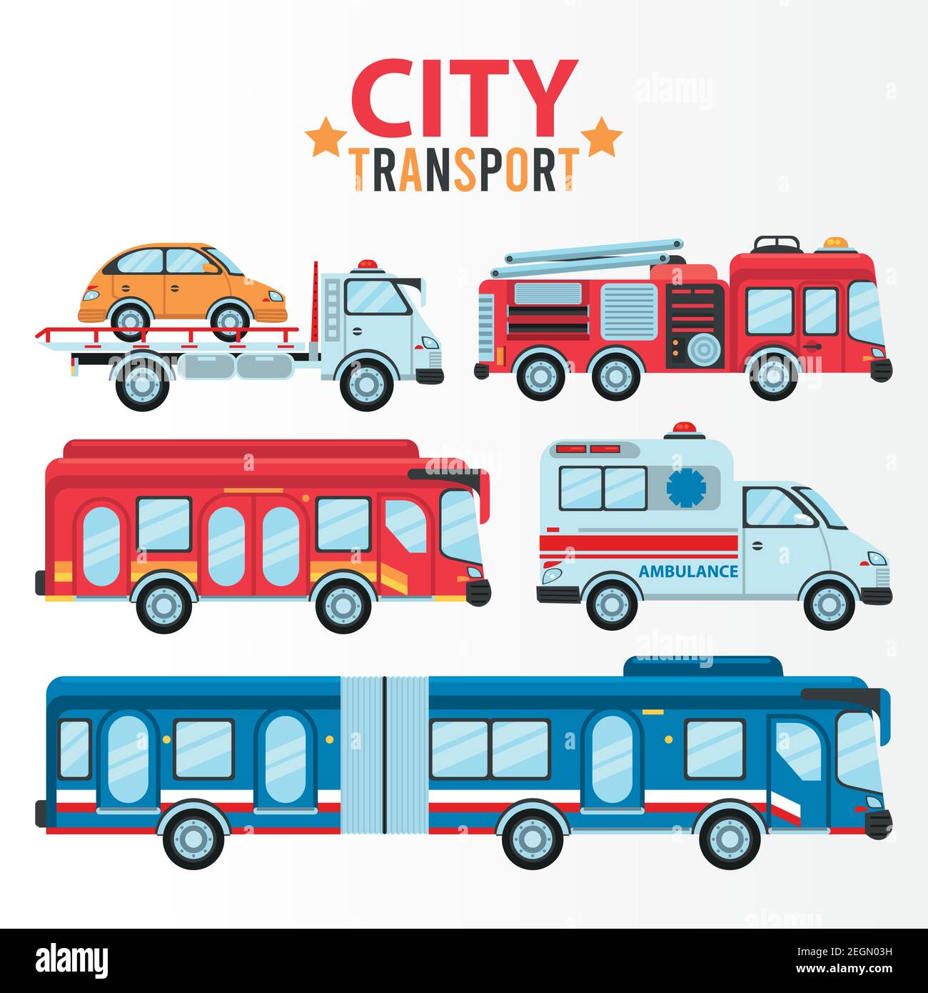 city transport lettering and bundle of five vehicles vector ...
