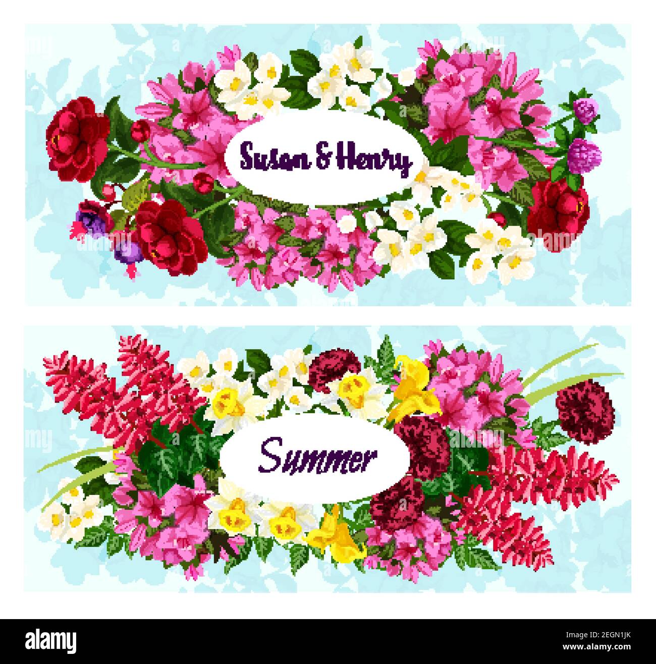 Vector flowers design. Colorful floral banner with leaves and flowers ...