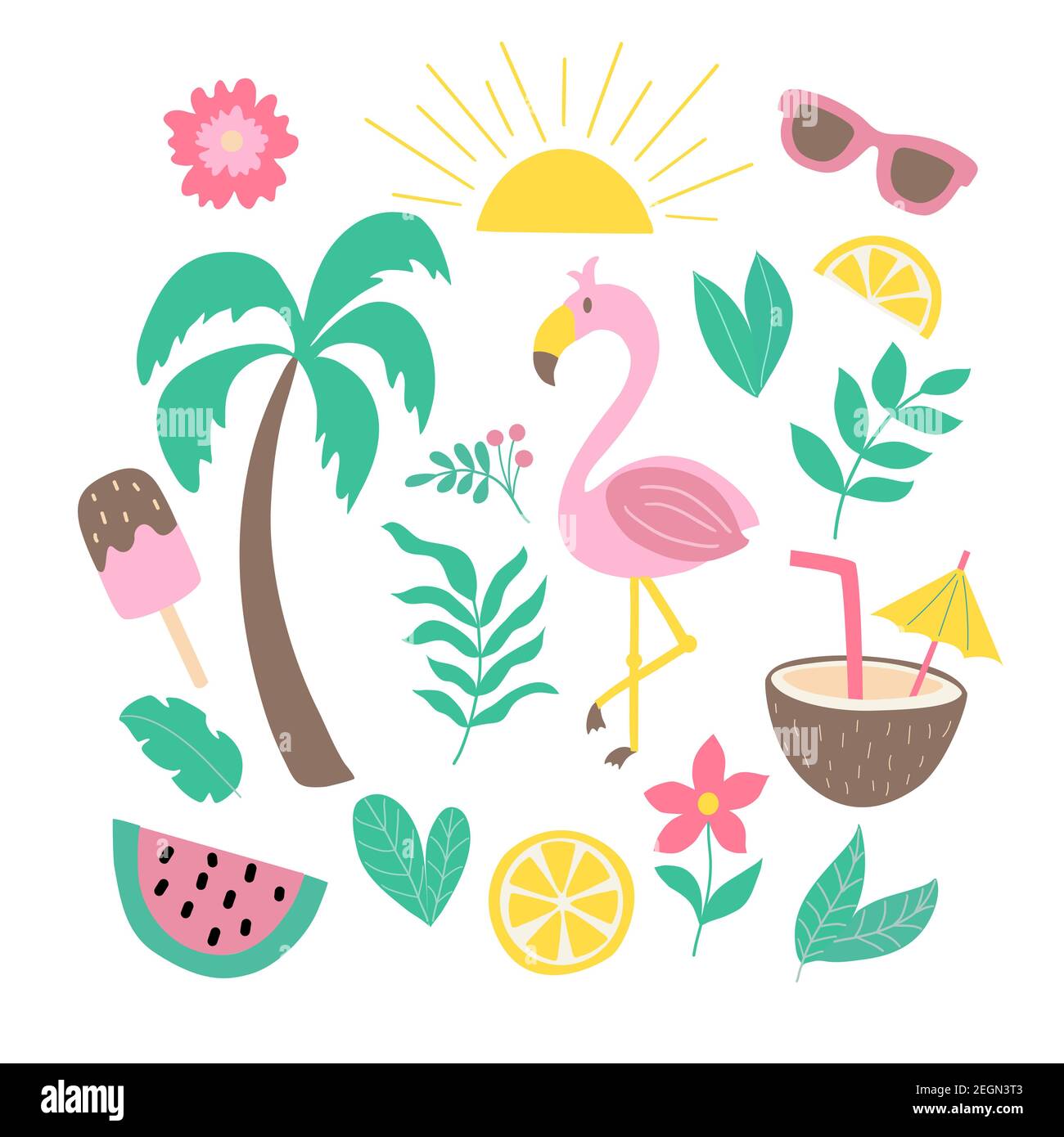 Set of tropical vector elements on a summer theme Stock Vector Image ...