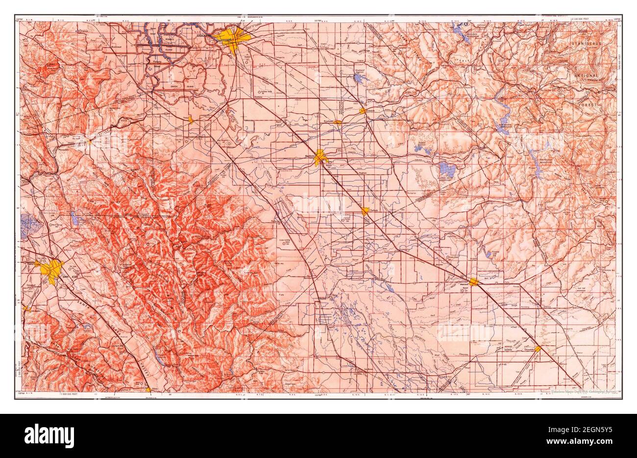San Jose, California, map 1956, 1:250000, United States of America by ...