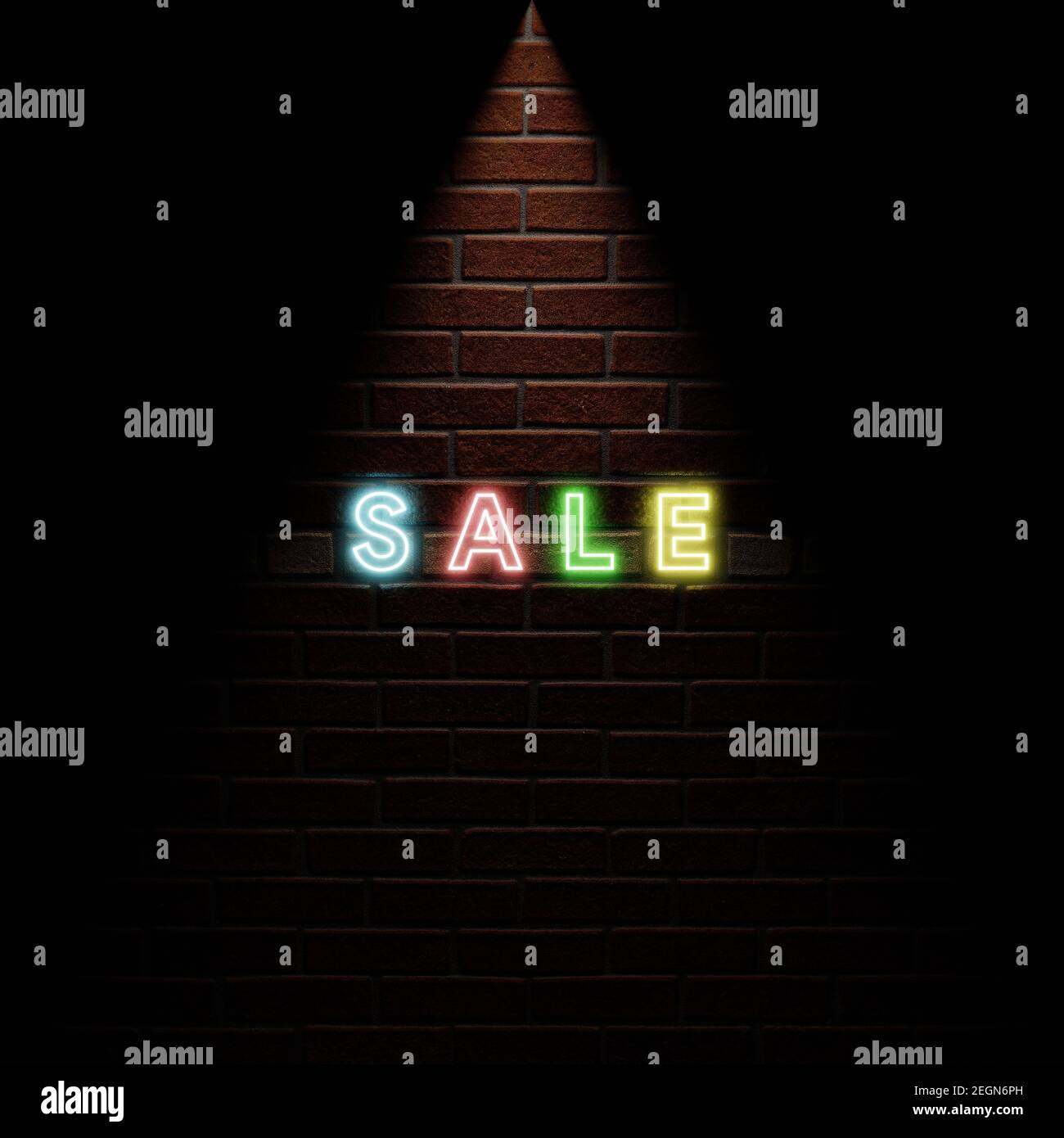 text sale with effect light colorful in wall brick background simple ...