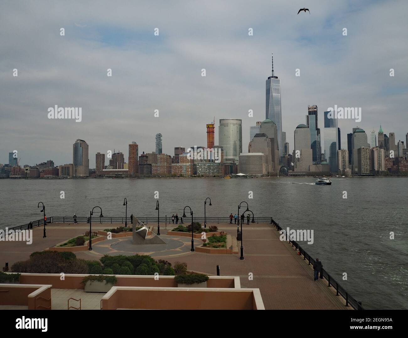 New York viewed from New Jersey sundial in the foreground a seagull and ...