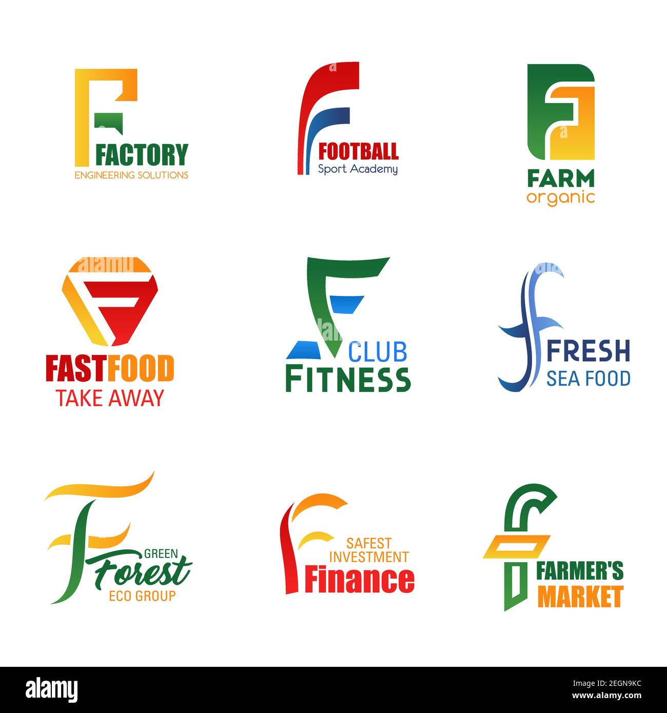 Letter F icons for corporate identity in gym or fitness club and ...