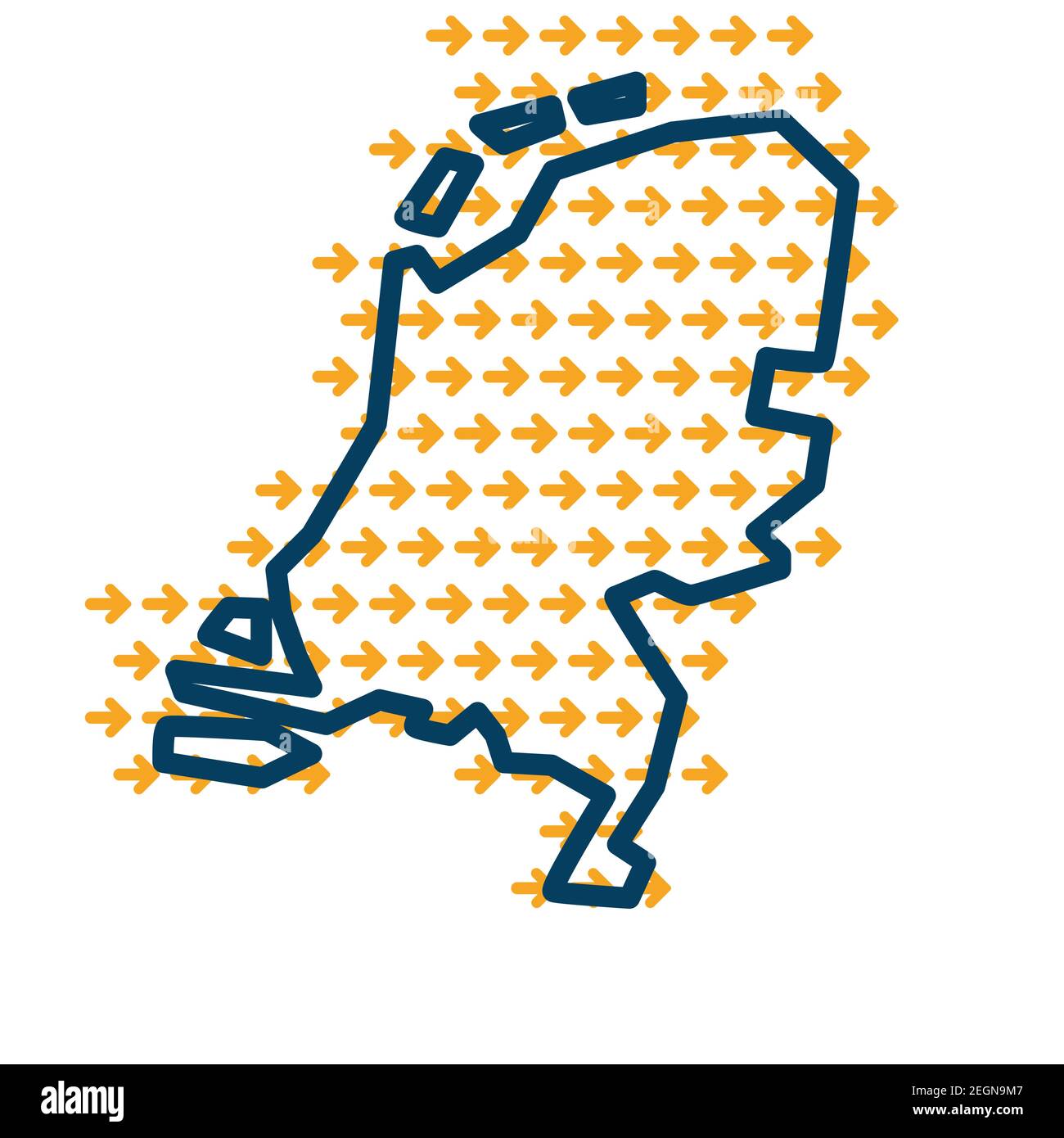Netherlands simple outline map with yellow direction guide arrows Stock ...