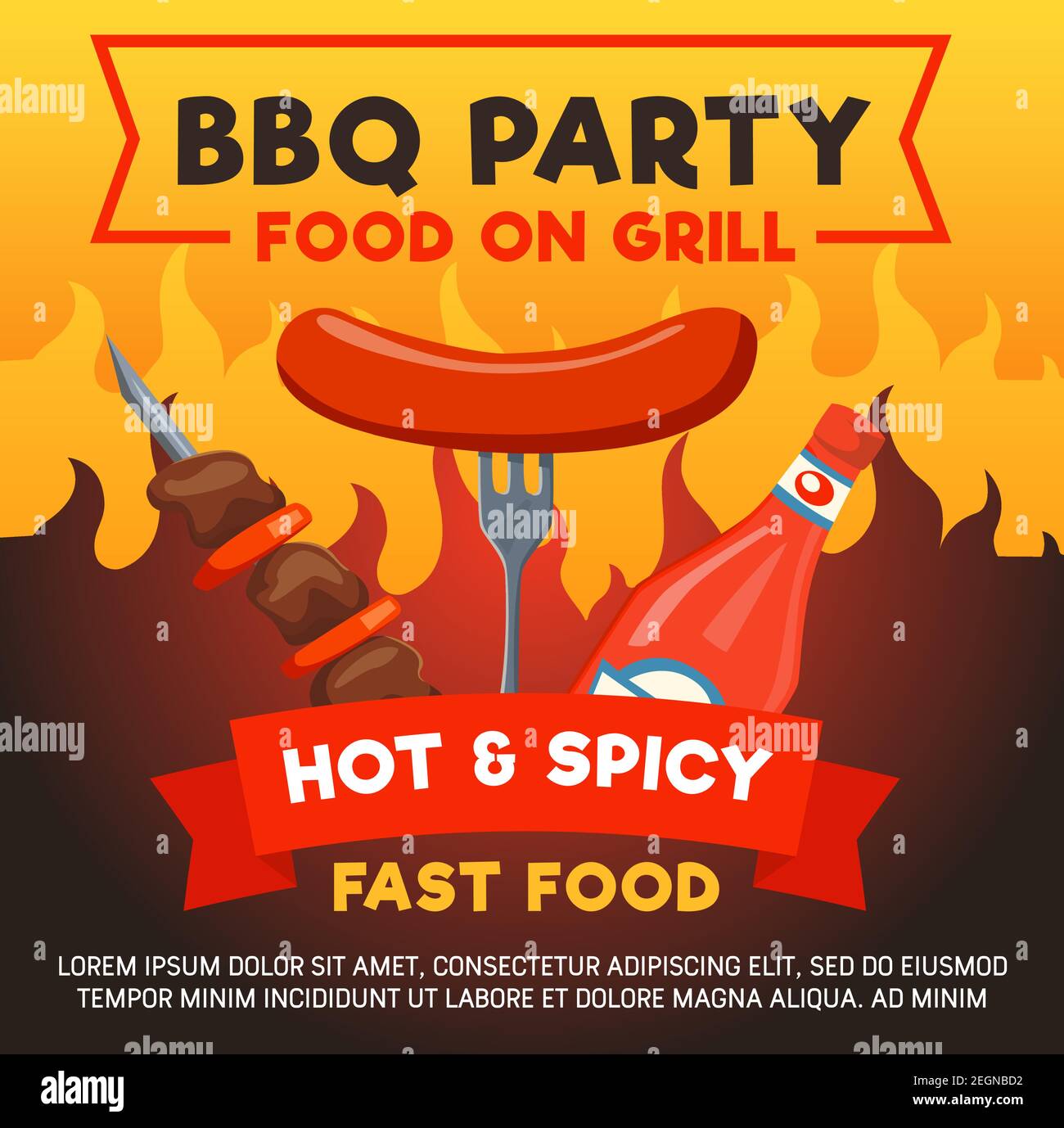 Barbecue or grill party poster for food event or celebration. Vector ...