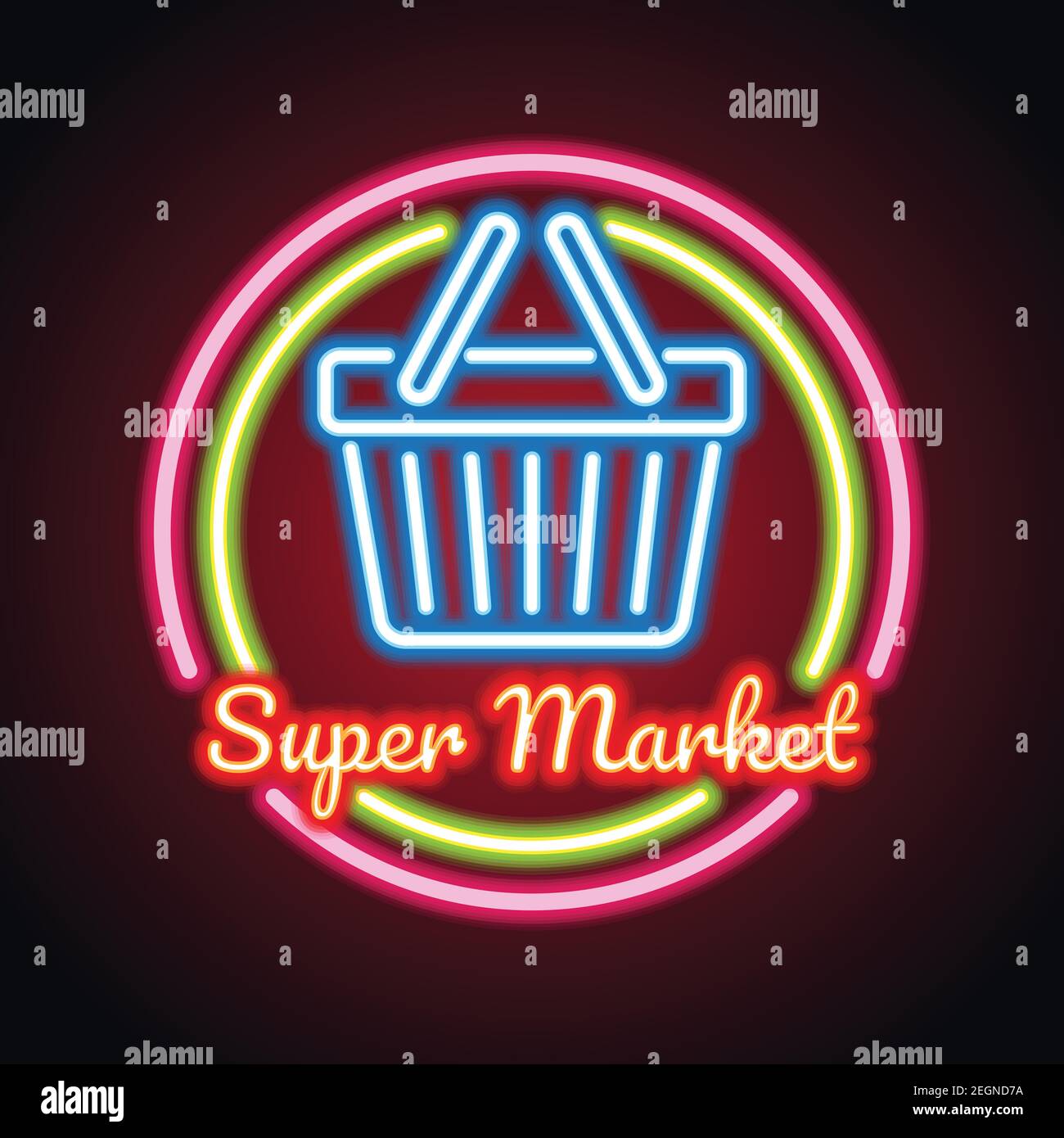 mini super market neon sign for super market plank add. vector ...