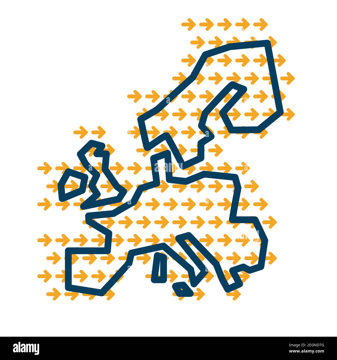 Europe simple outline map with yellow direction guide arrows Stock ...