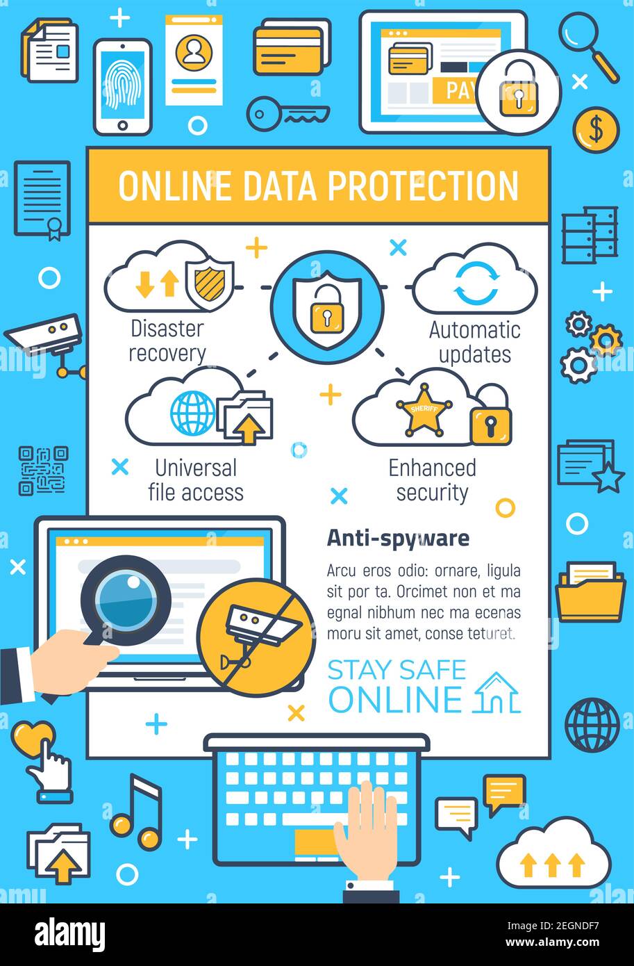 Online data protection and internet security poster of thin line ...