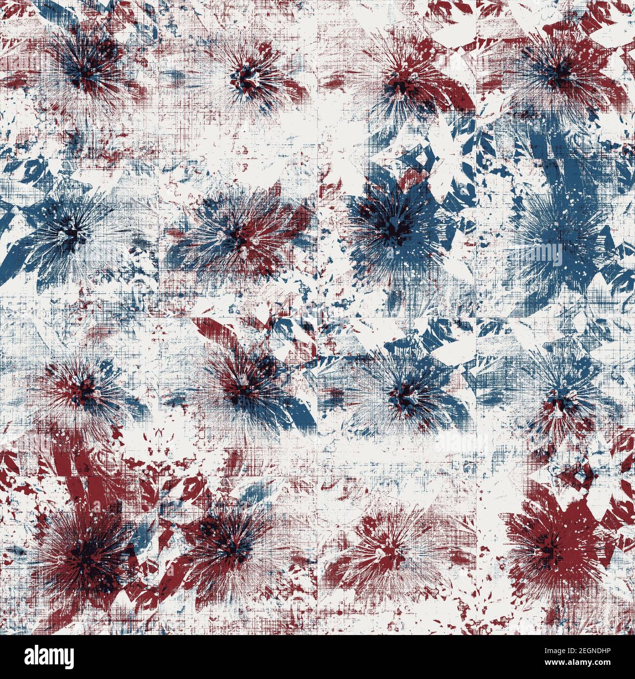 Seamless floral pattern in red blue black white Stock Photo - Alamy