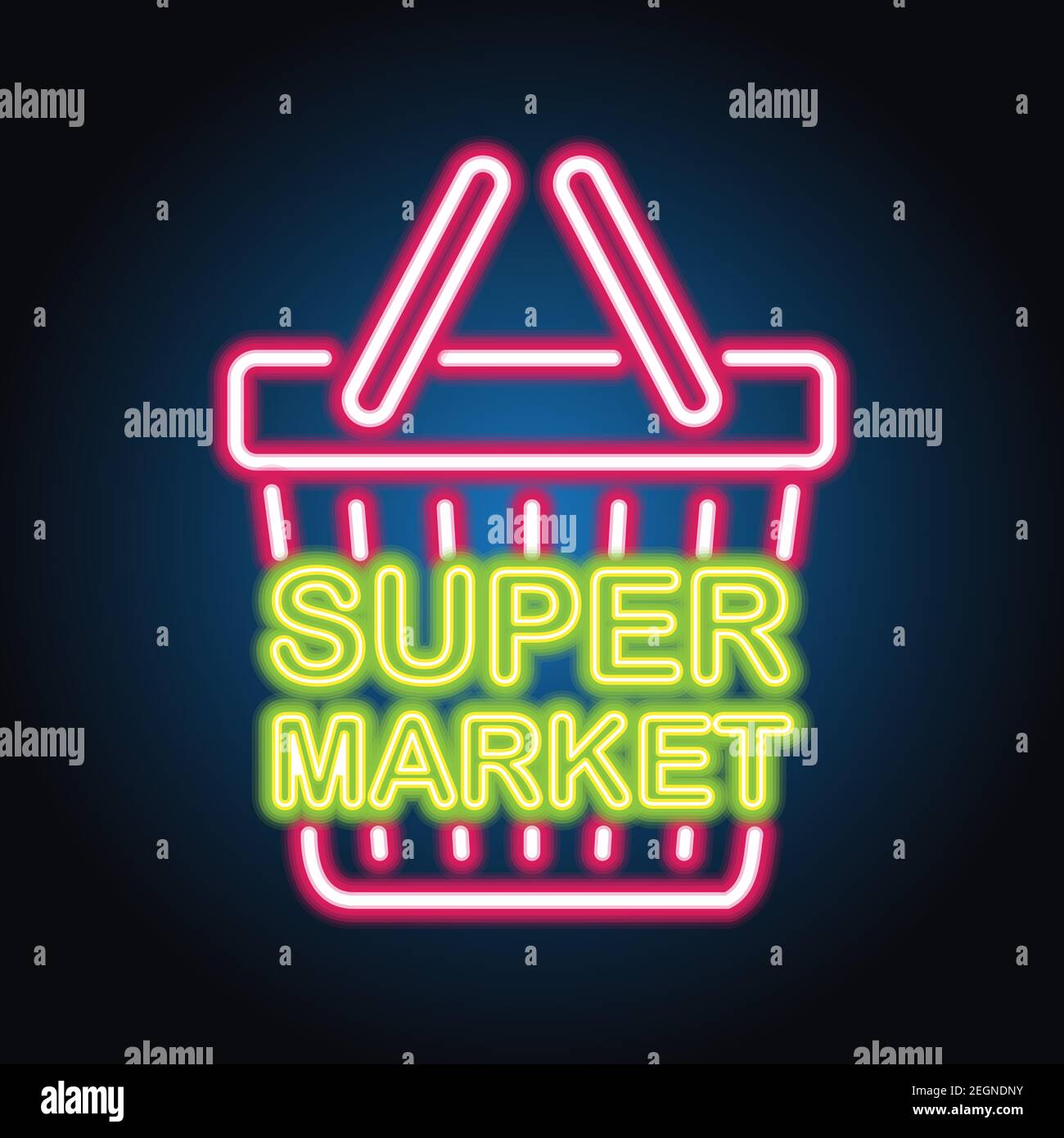mini super market neon sign for super market plank add. vector ...