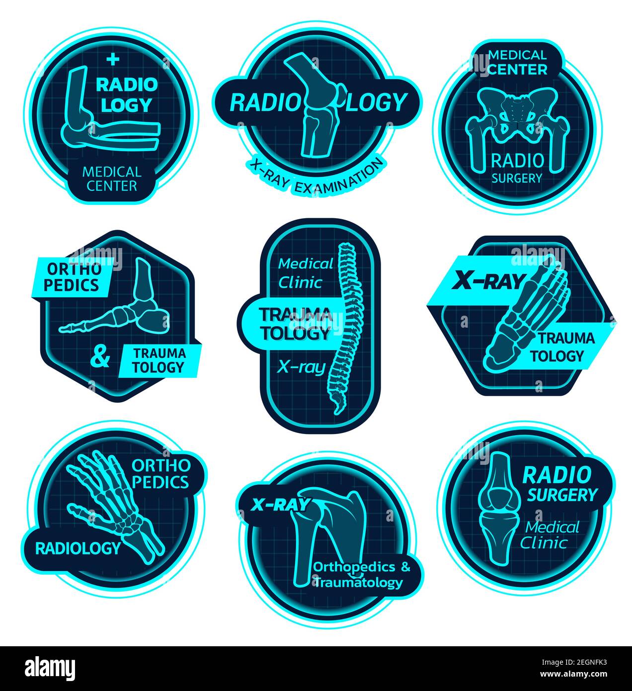 Orthopedics and traumatology icons of X-ray bones and joins for health ...