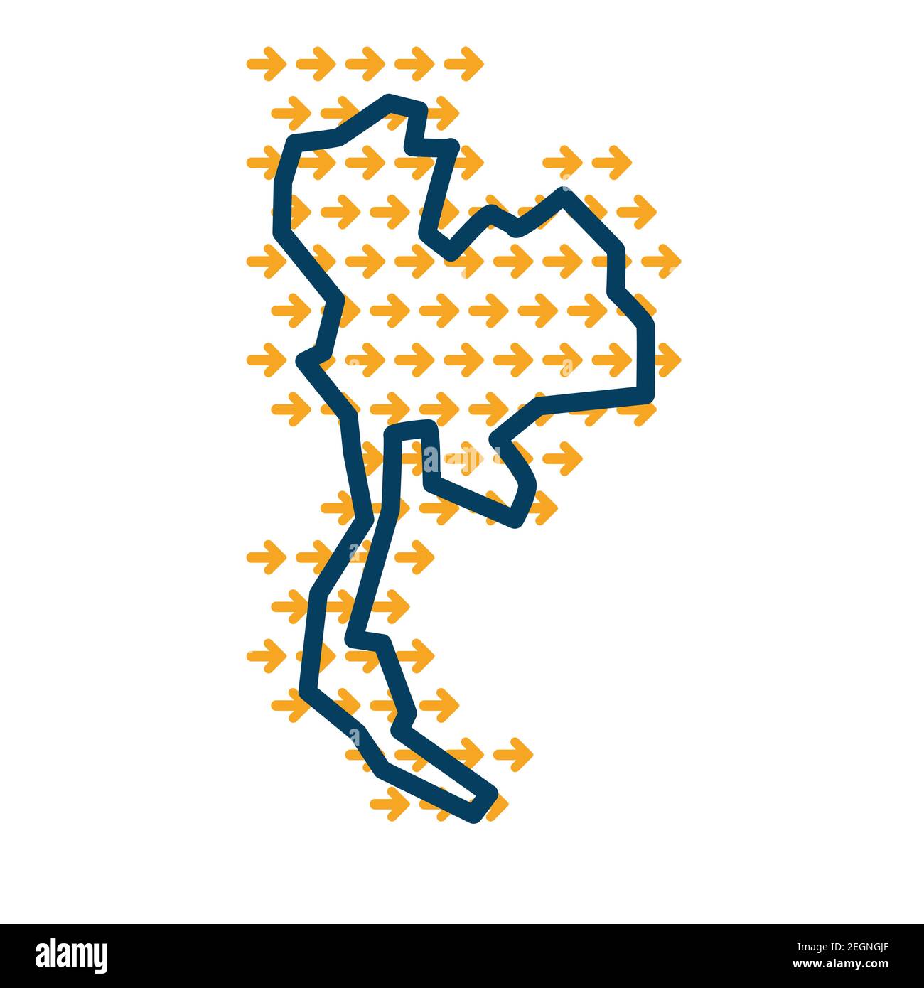 Thailand simple outline map with yellow direction guide arrows Stock ...