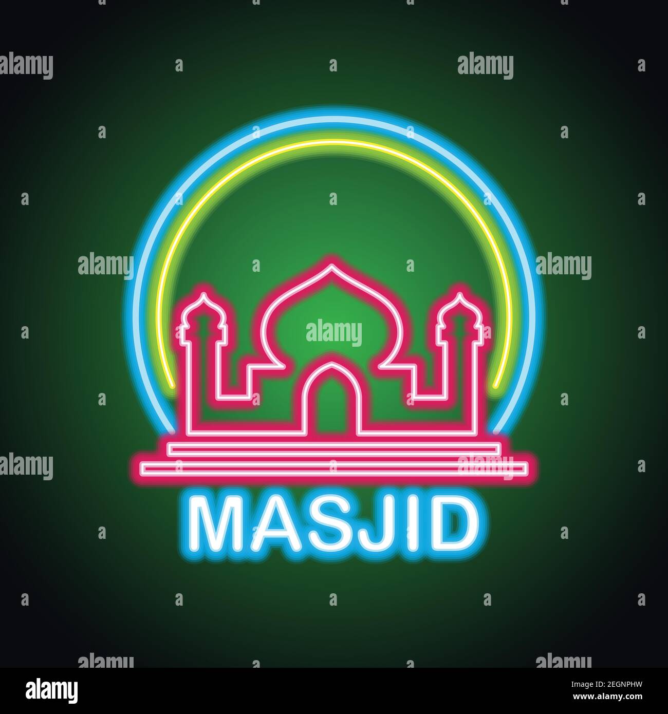 masjid or islamic centre neon sign for Muslims Pray. vector ...