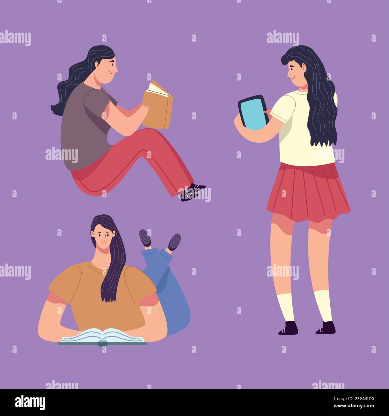 Students library reading tablet Stock Vector Images - Alamy