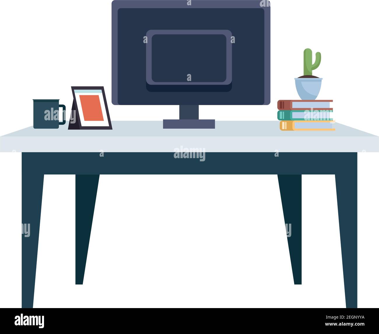 desktop computer in desk office workplace vector illustration design ...