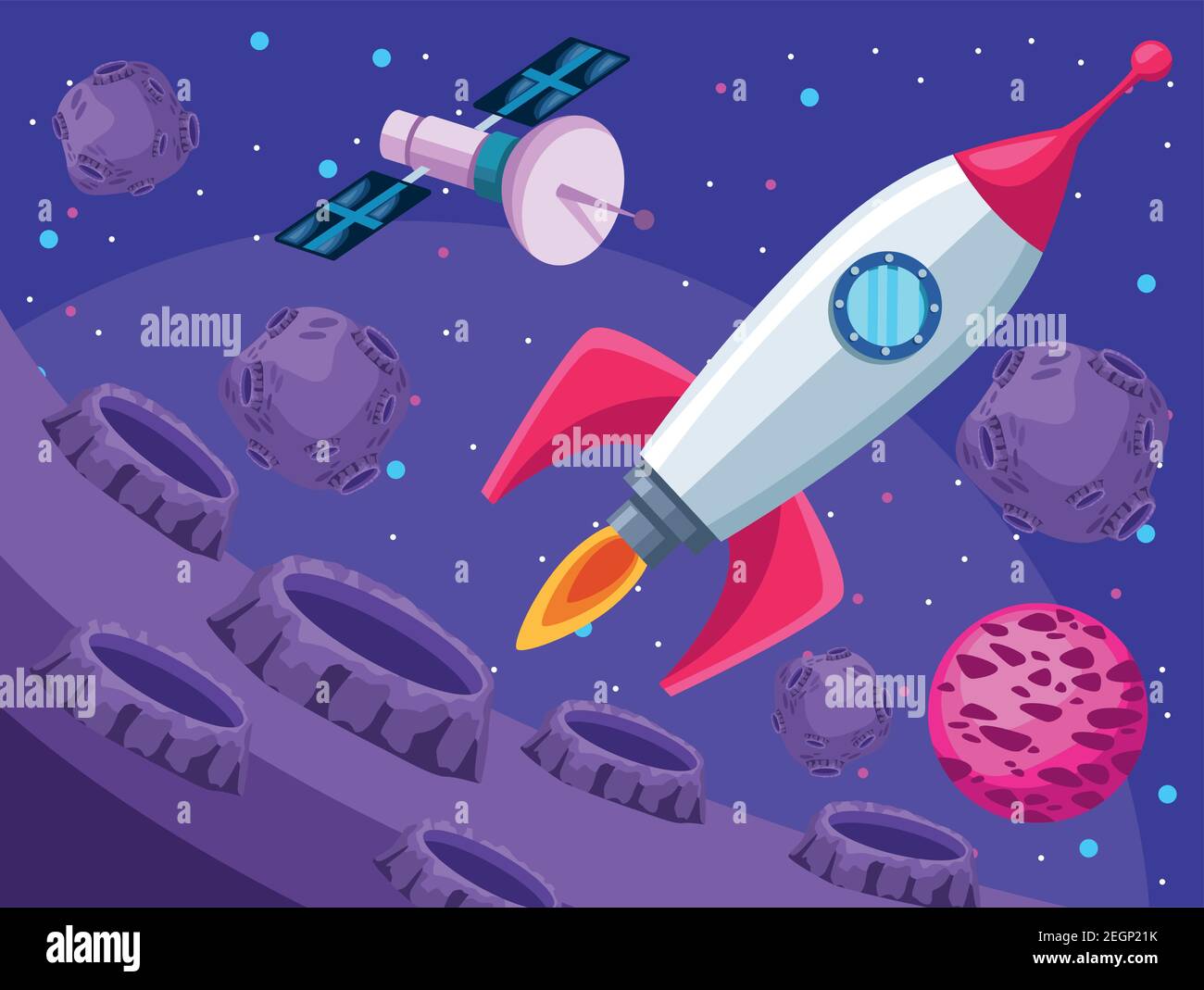 rocket and satellite space universe scene vector illustration design ...