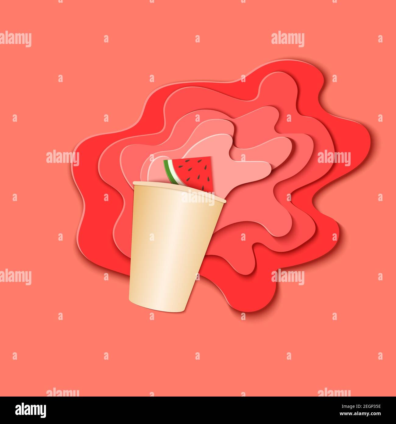 Paper cup with splash pouring juice. Bursts of watermelon juice in ...