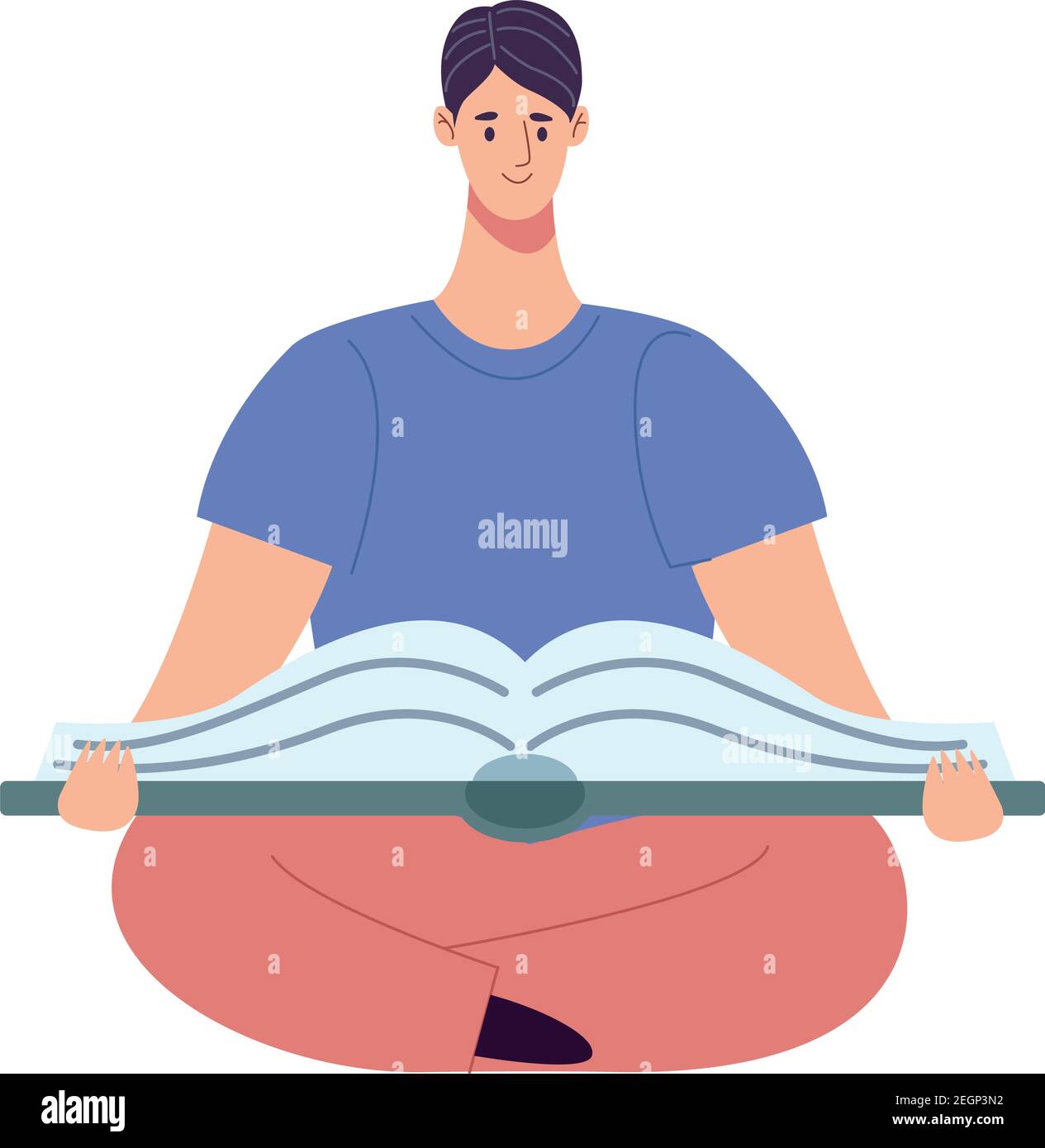 Reader Man Reading Book Seated In Lotus Position Character Vector