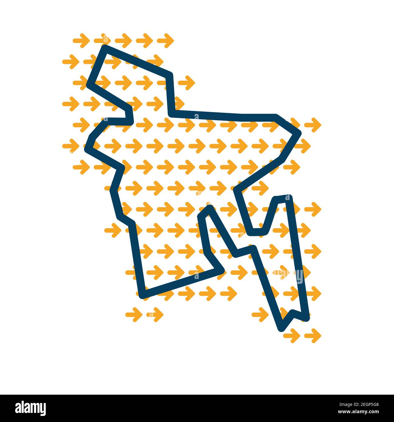 Bangladesh simple outline map with yellow direction guide arrows Stock ...