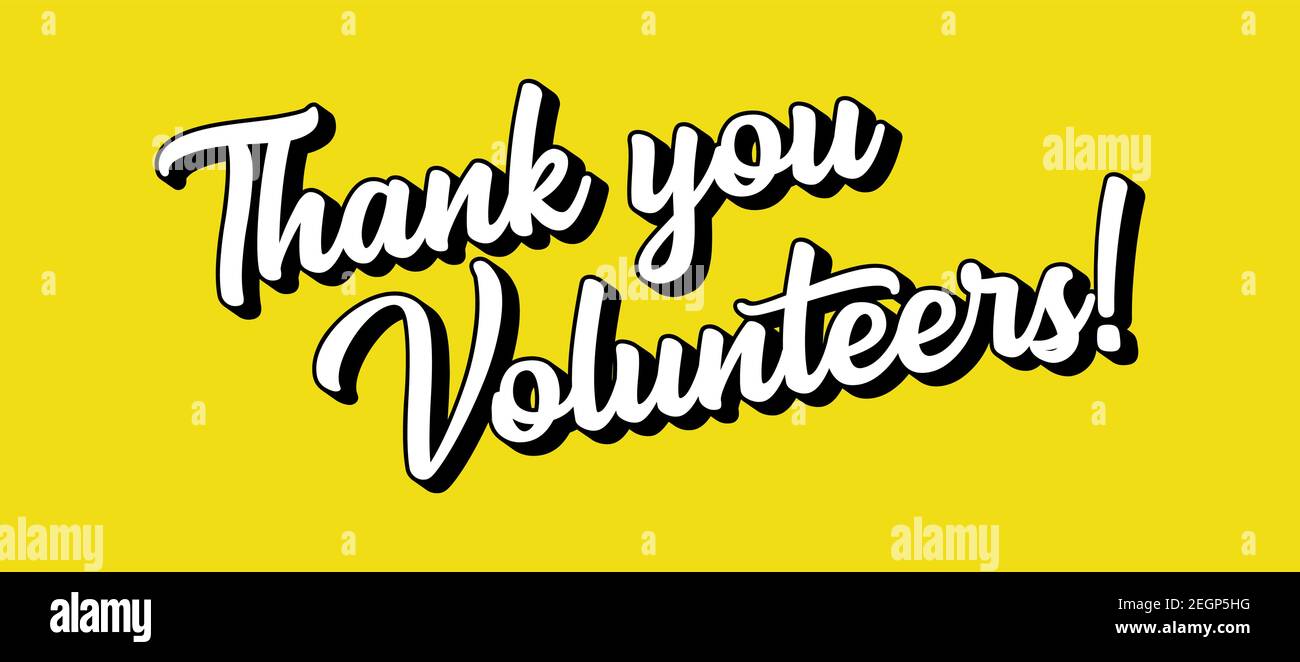 Hand sketched THANK YOU VOLUNTEERS quote as ad, web banner. Lettering ...