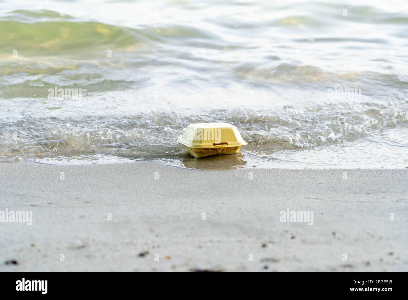 Trash yellow styrofoam fast food container for take away service, a lot ...