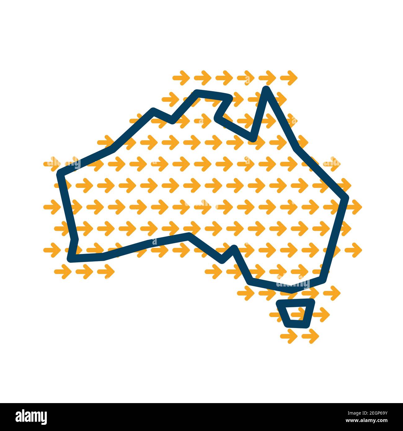 Australia simple outline map with yellow direction guide arrows Stock ...