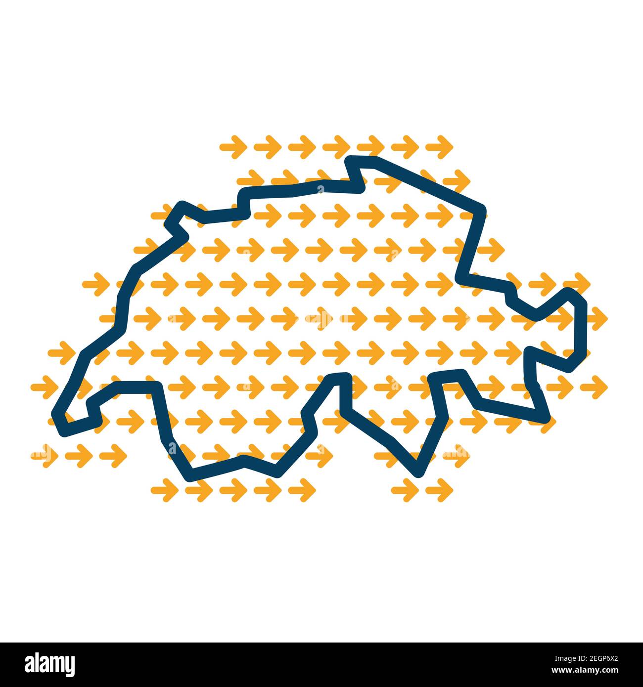 Switzerland simple outline map with yellow direction guide arrows Stock ...